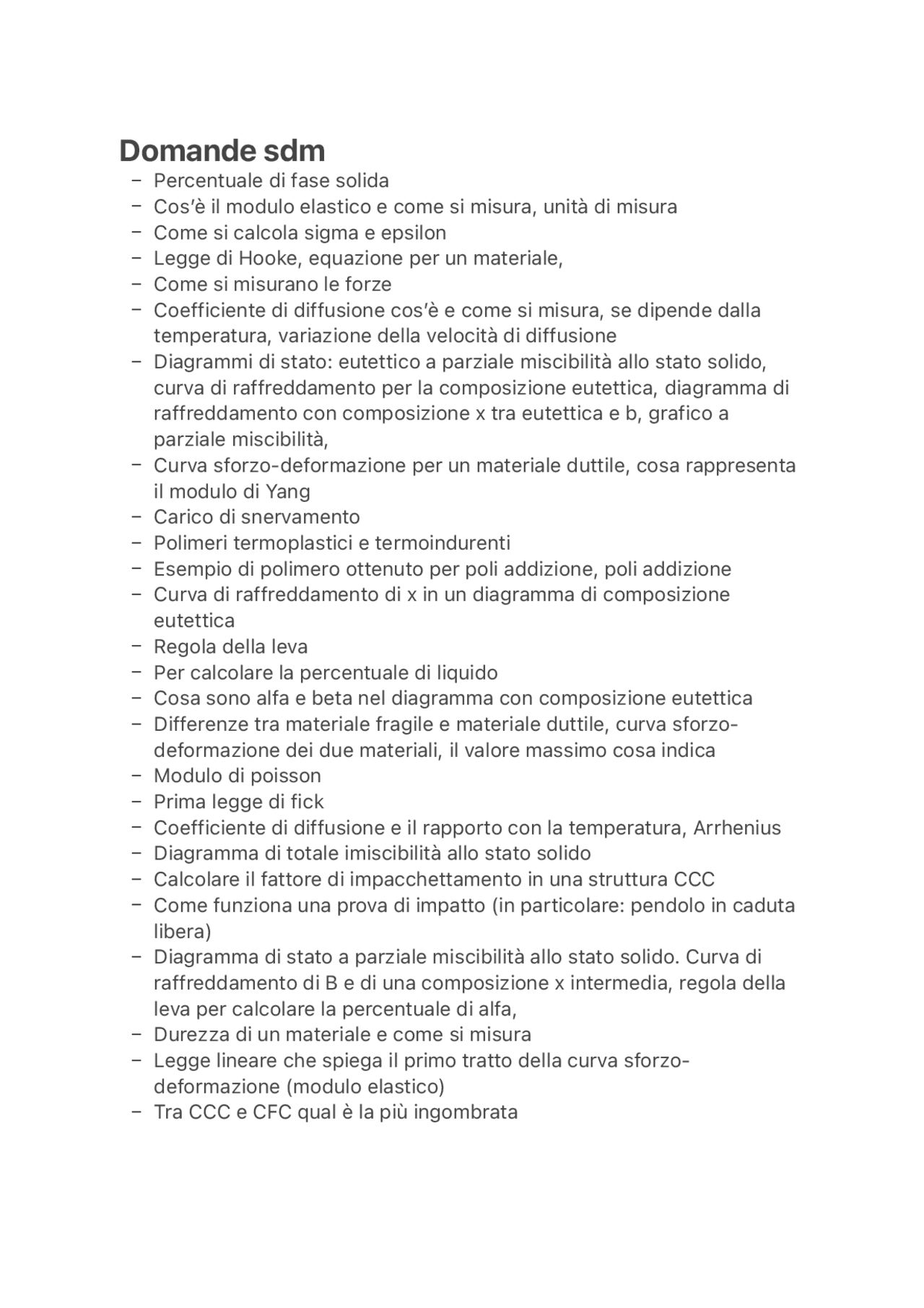 Domande Tecnologie Dei Materiali Docsity
