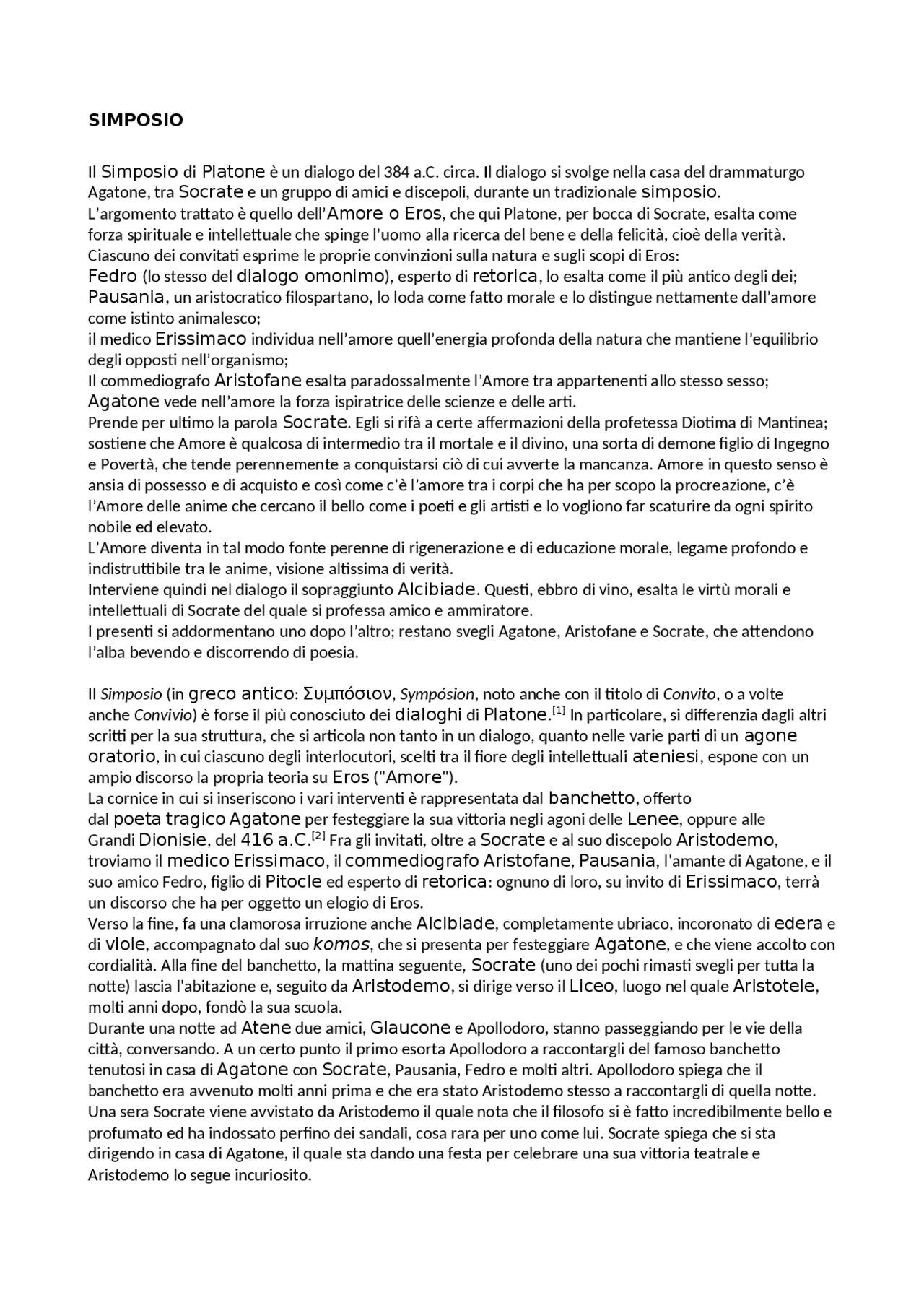 Il Simposio di Platone- testo greco - Docsity