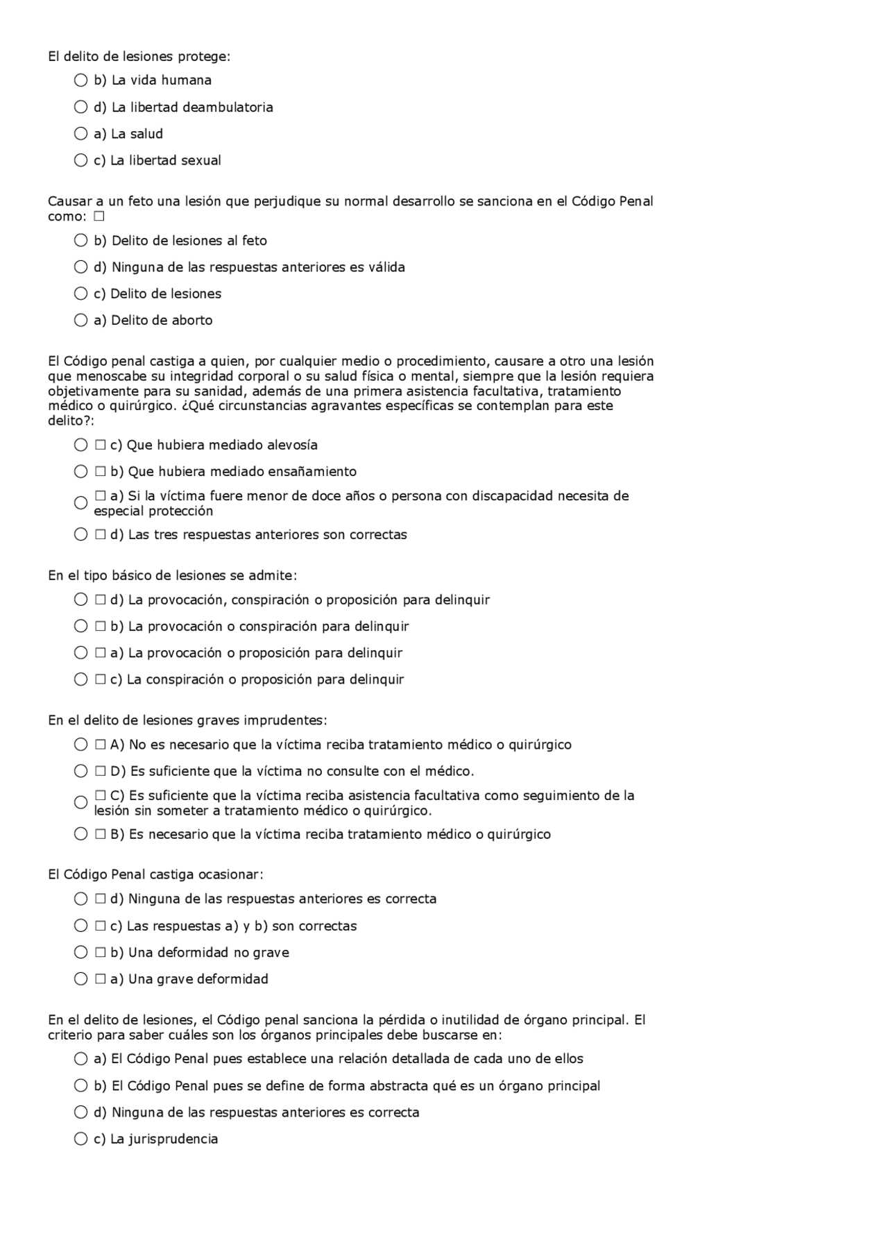 Test Lesiones Derecho Penal Ii Exámenes De Derecho Penal Docsity