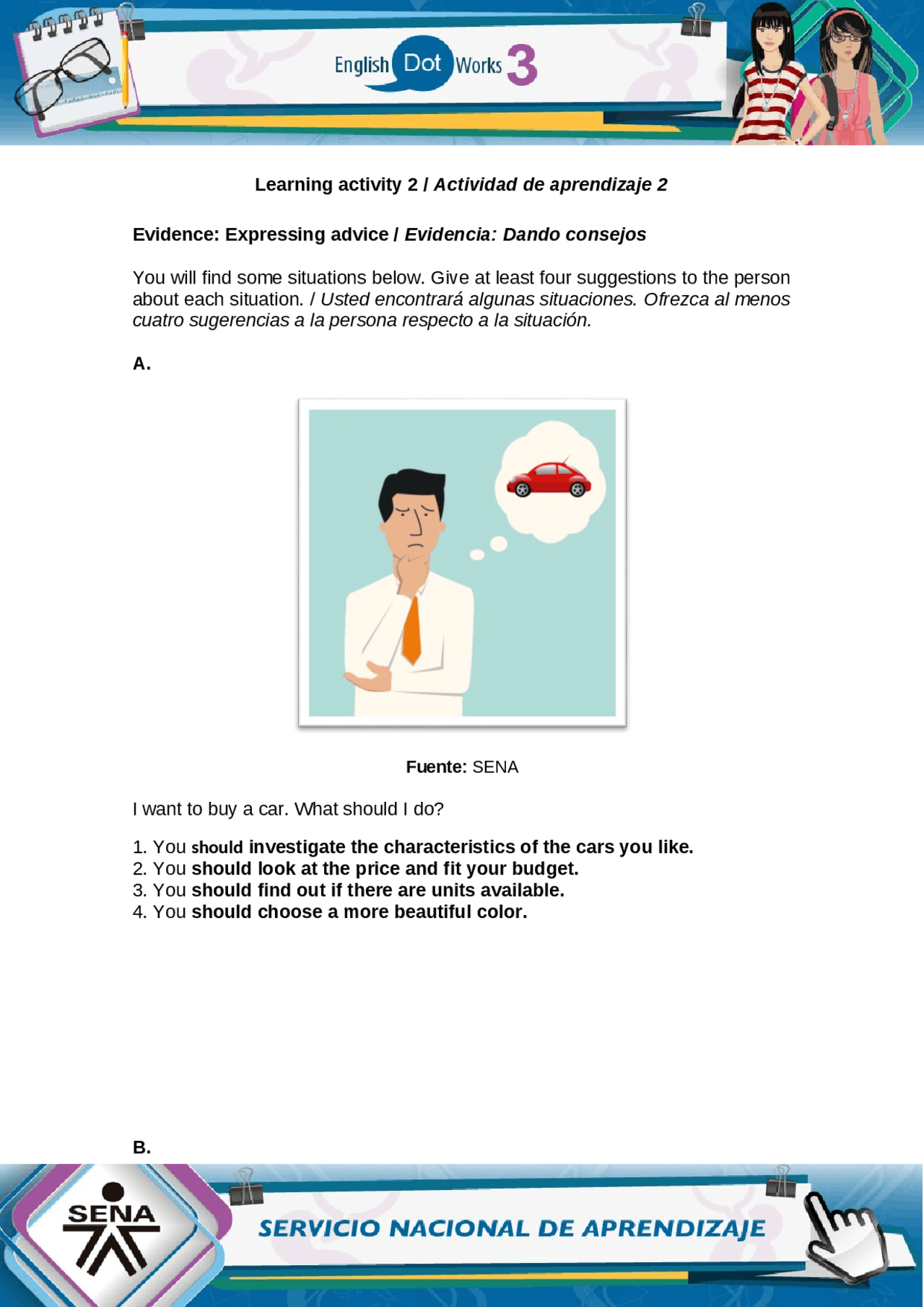 Expressingadvice English Dot Works Ejercicios De Inglés Docsity