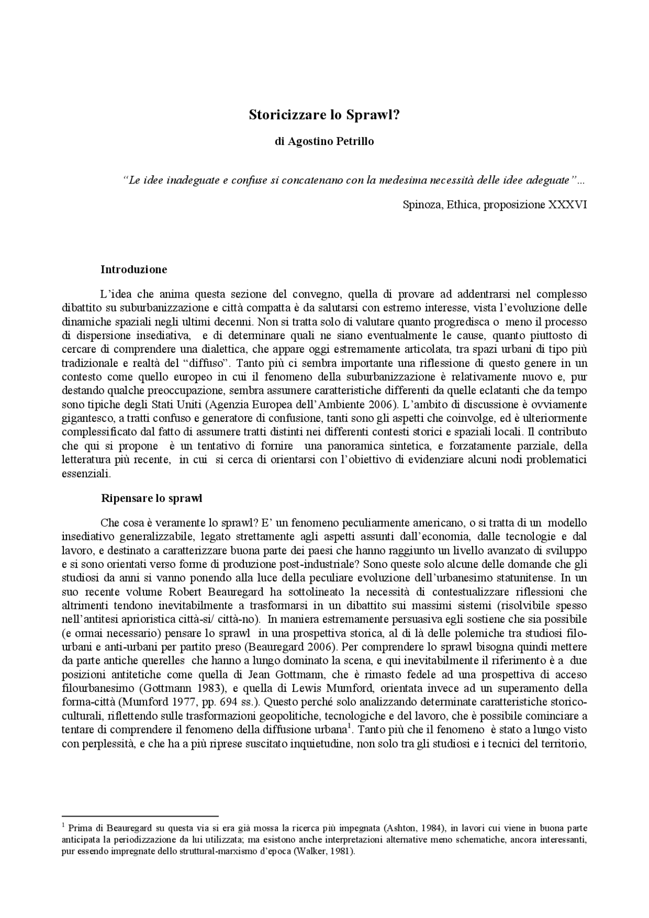 Sociologia e peripheria sprawl - Docsity