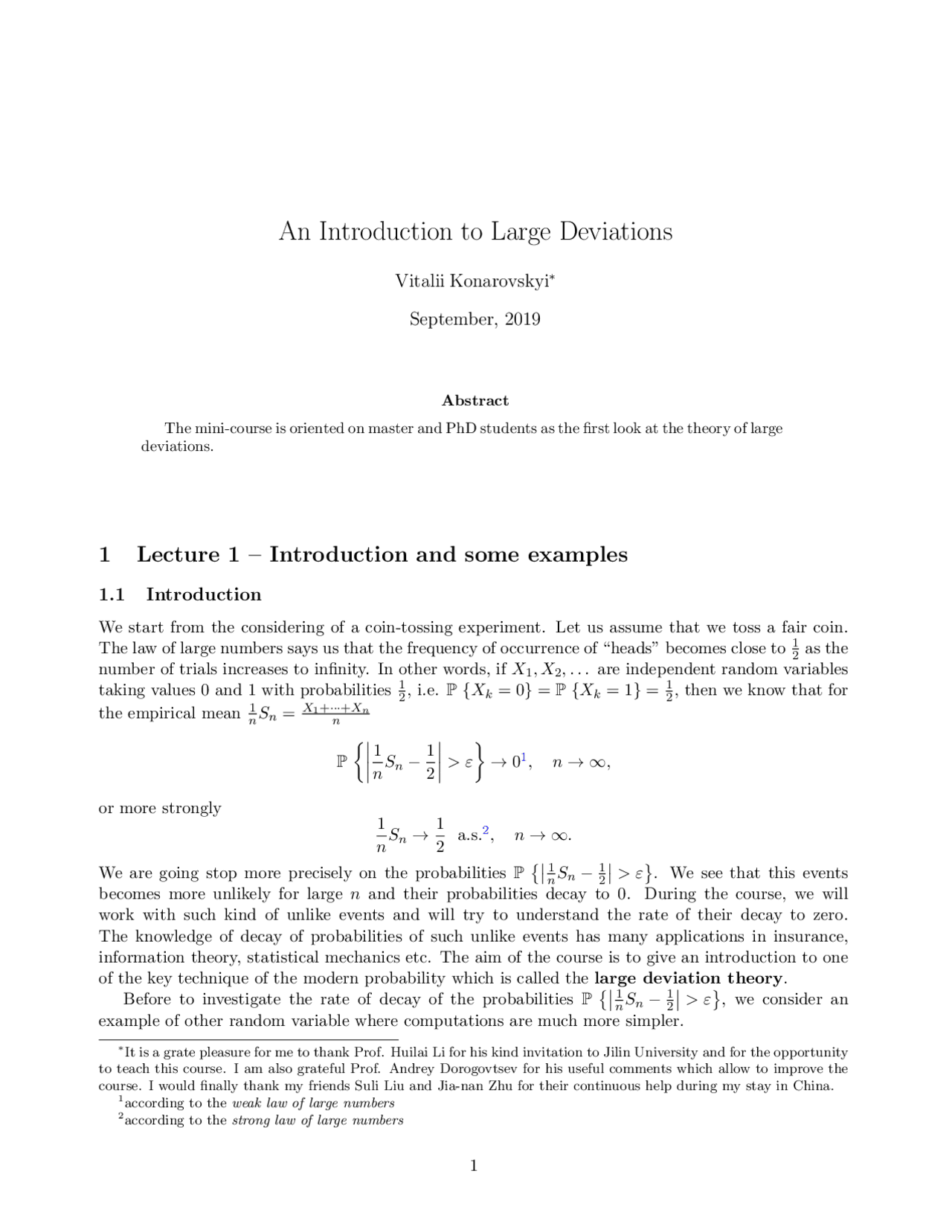 Notes On Large Deviations Docsity