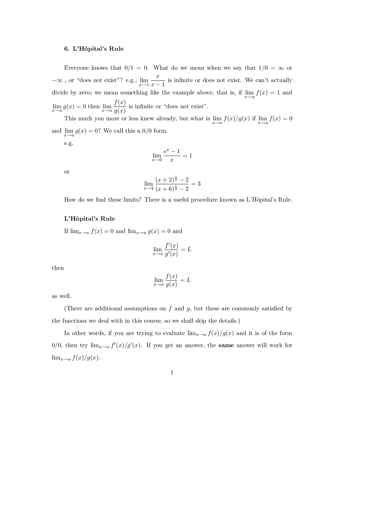 L’Hˆopital’s Rule with Theorems and Solutions - Docsity