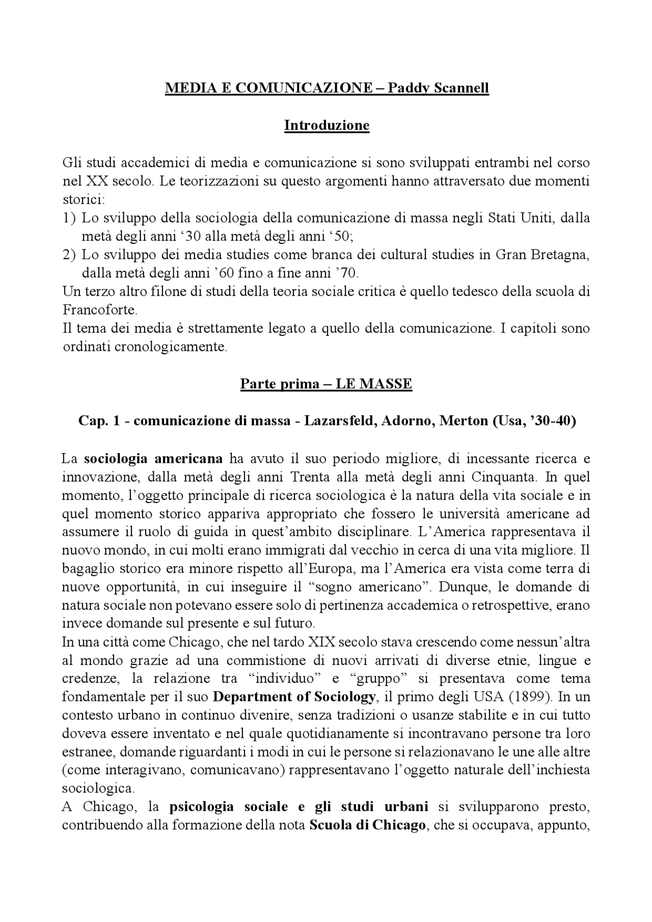 Paddy Scannell Media E Comunicazione Appunti Di Sociologia Della