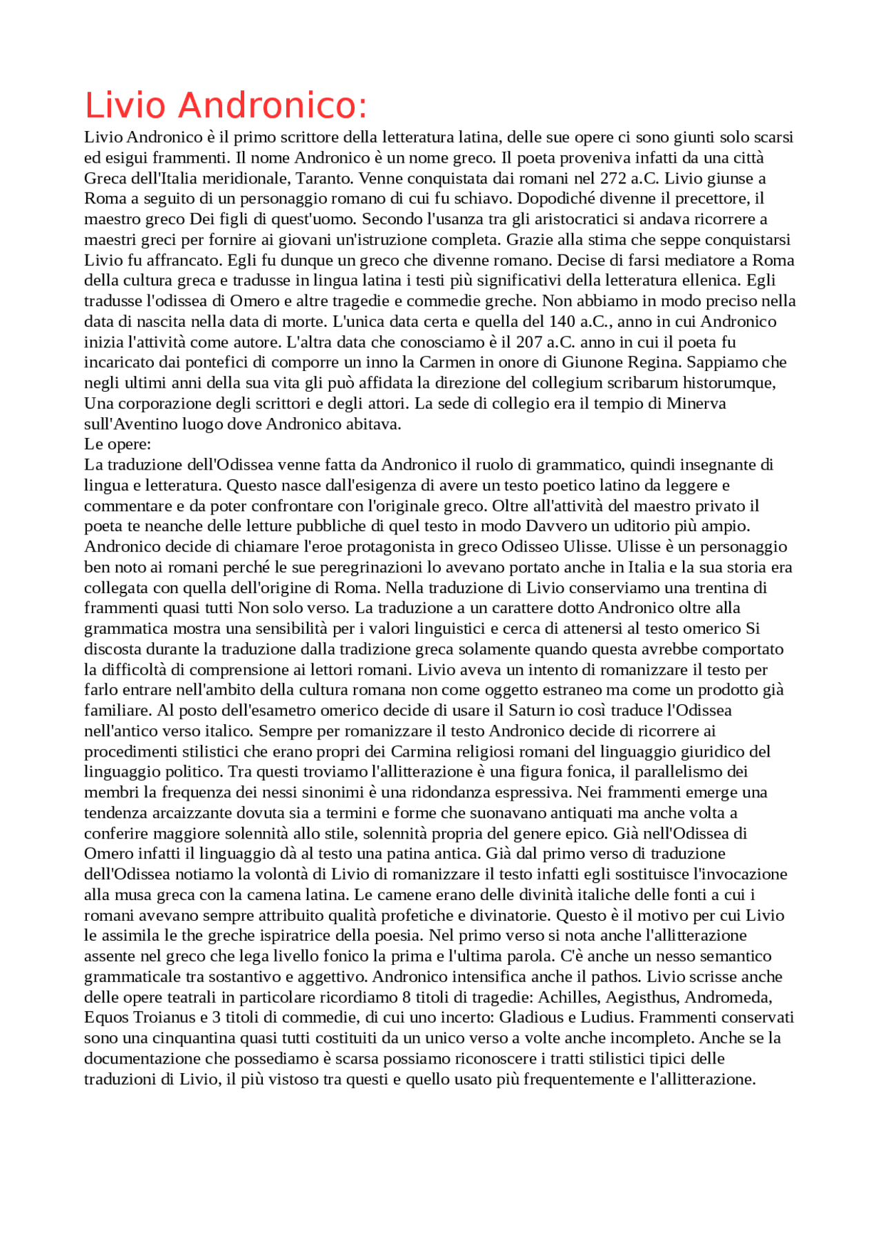 Riassunto Su Livio Andronico Docsity