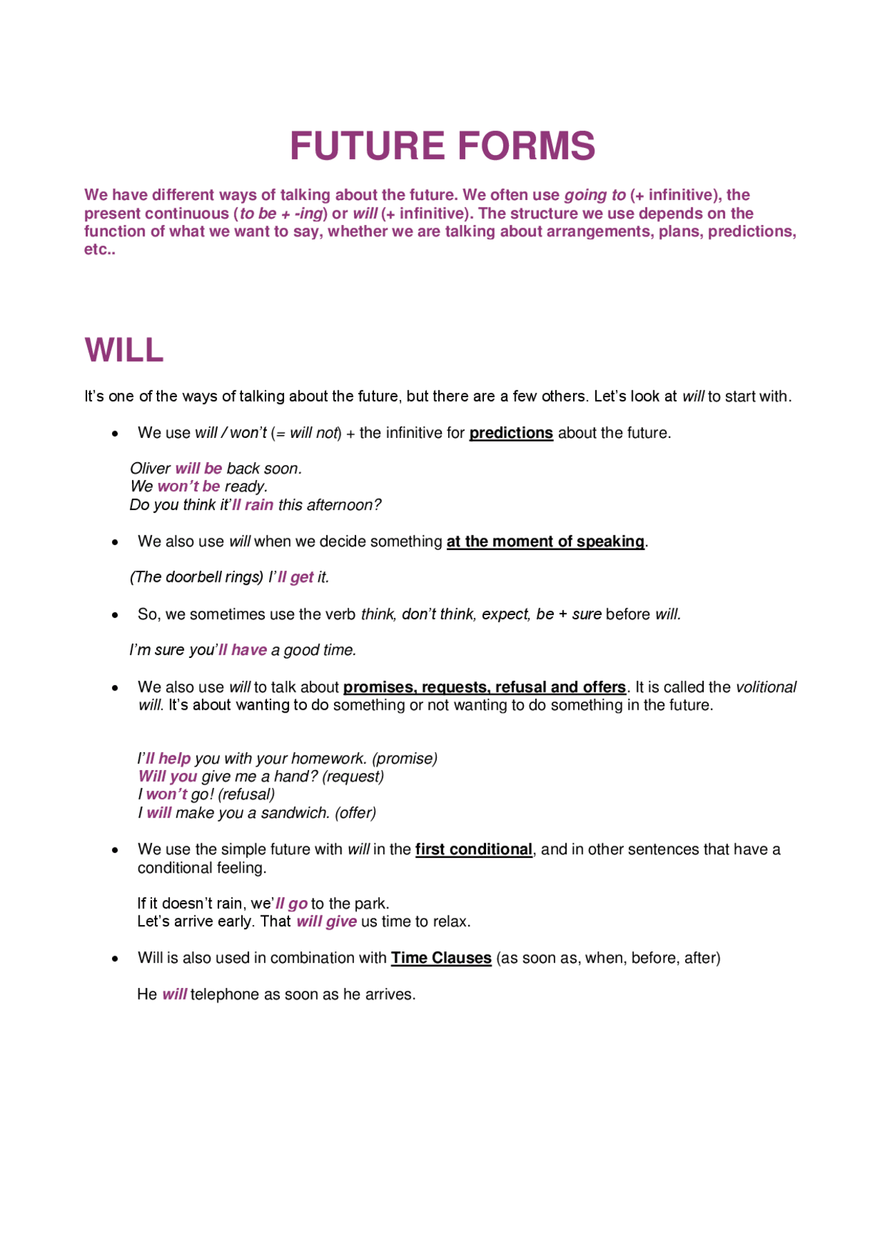 Future forms english grammar - Docsity