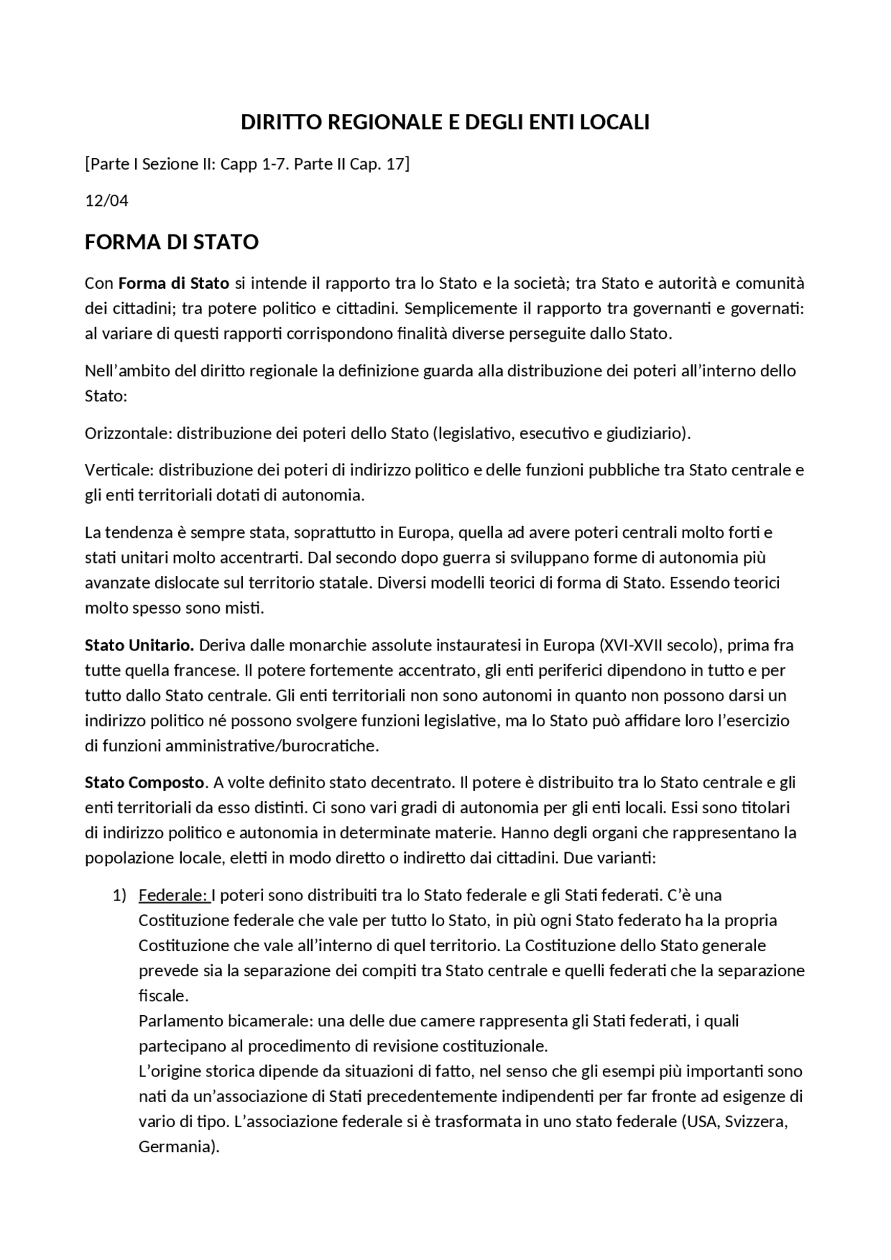 Appunti Diritto Regioni Ed Enti Locali Docsity