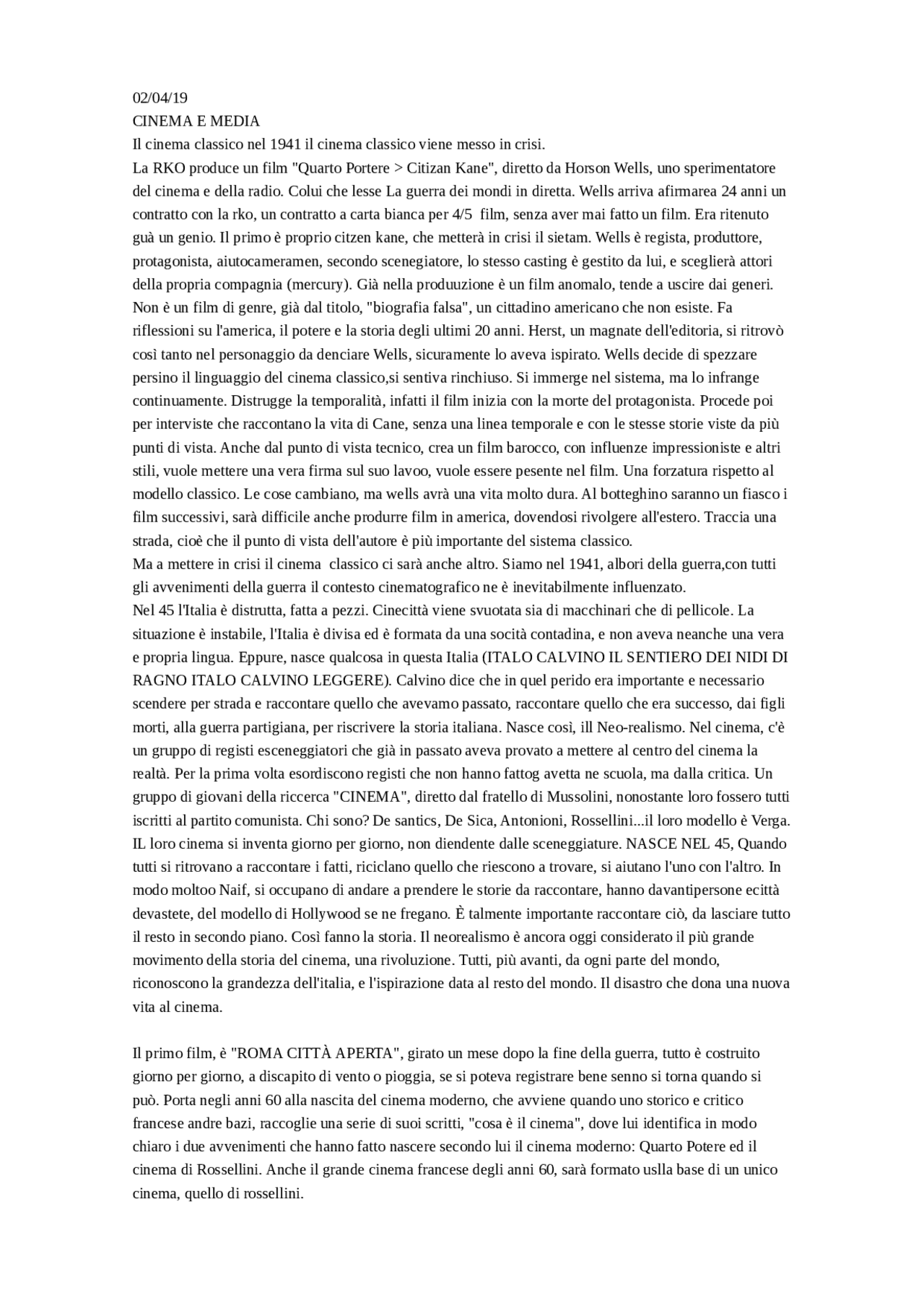 Appunti Cinema E Media Lezioni Prof Arcagni Docsity