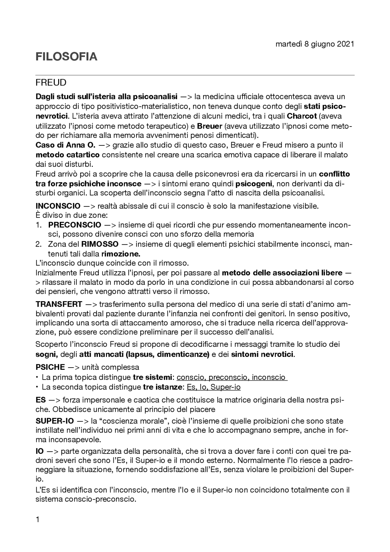 Freud E La Psicoanalisi Docsity