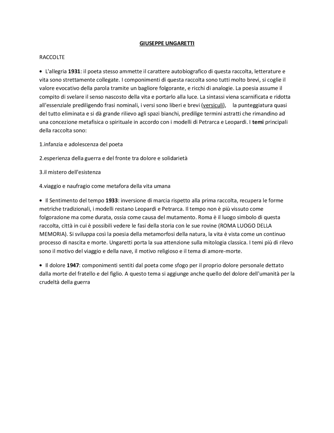 Appunti Opere Ungaretti Docsity