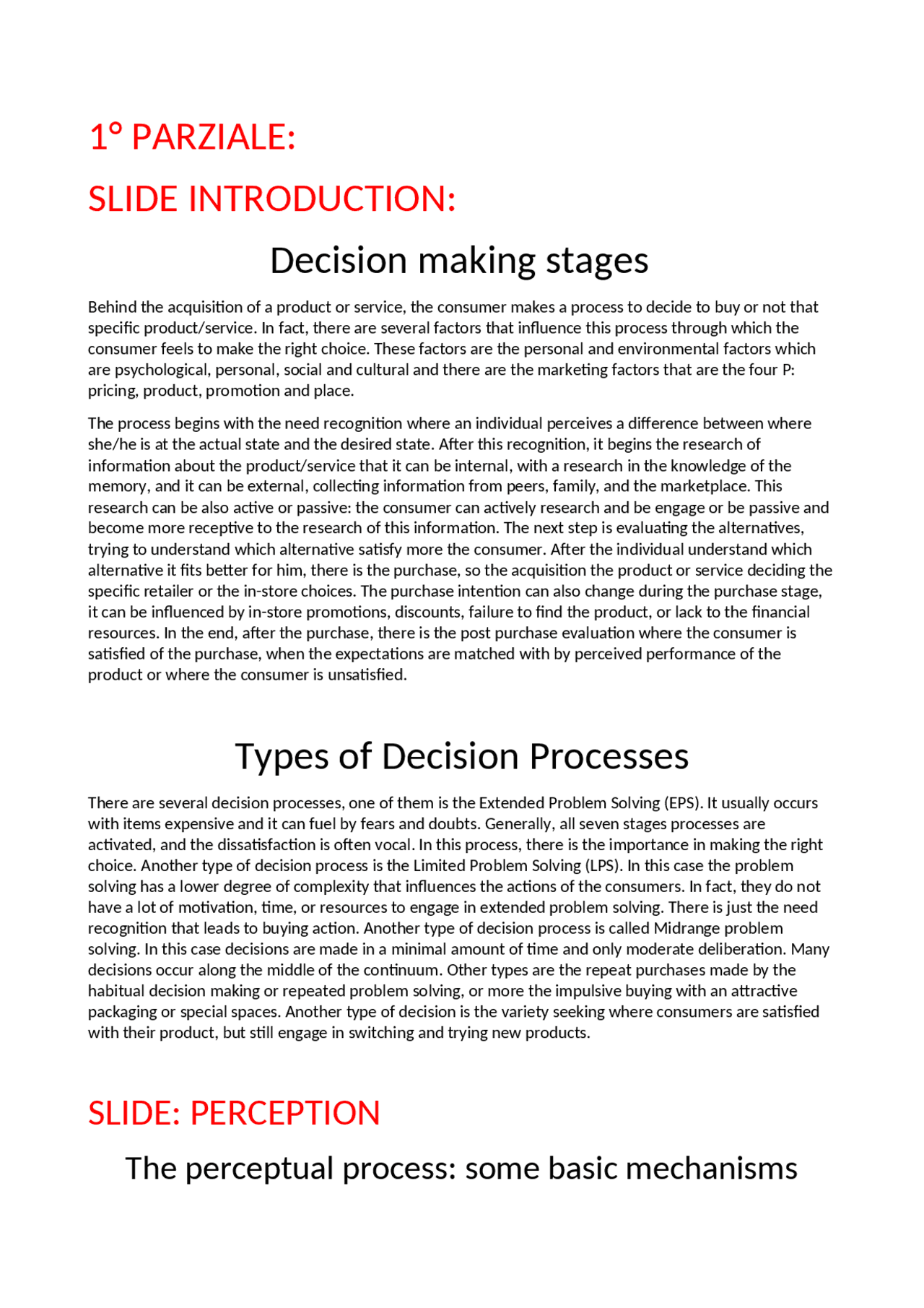 Consumer Behavior Perception Attention And Learning Docsity