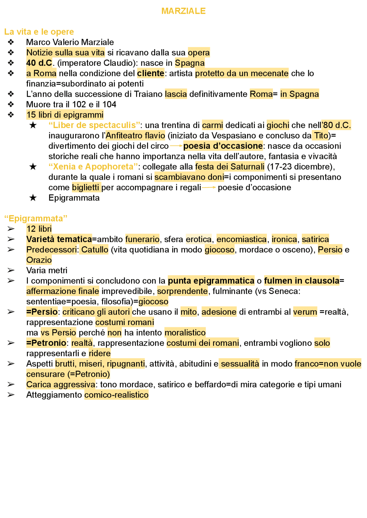 Letteratura latina: Marziale - Docsity