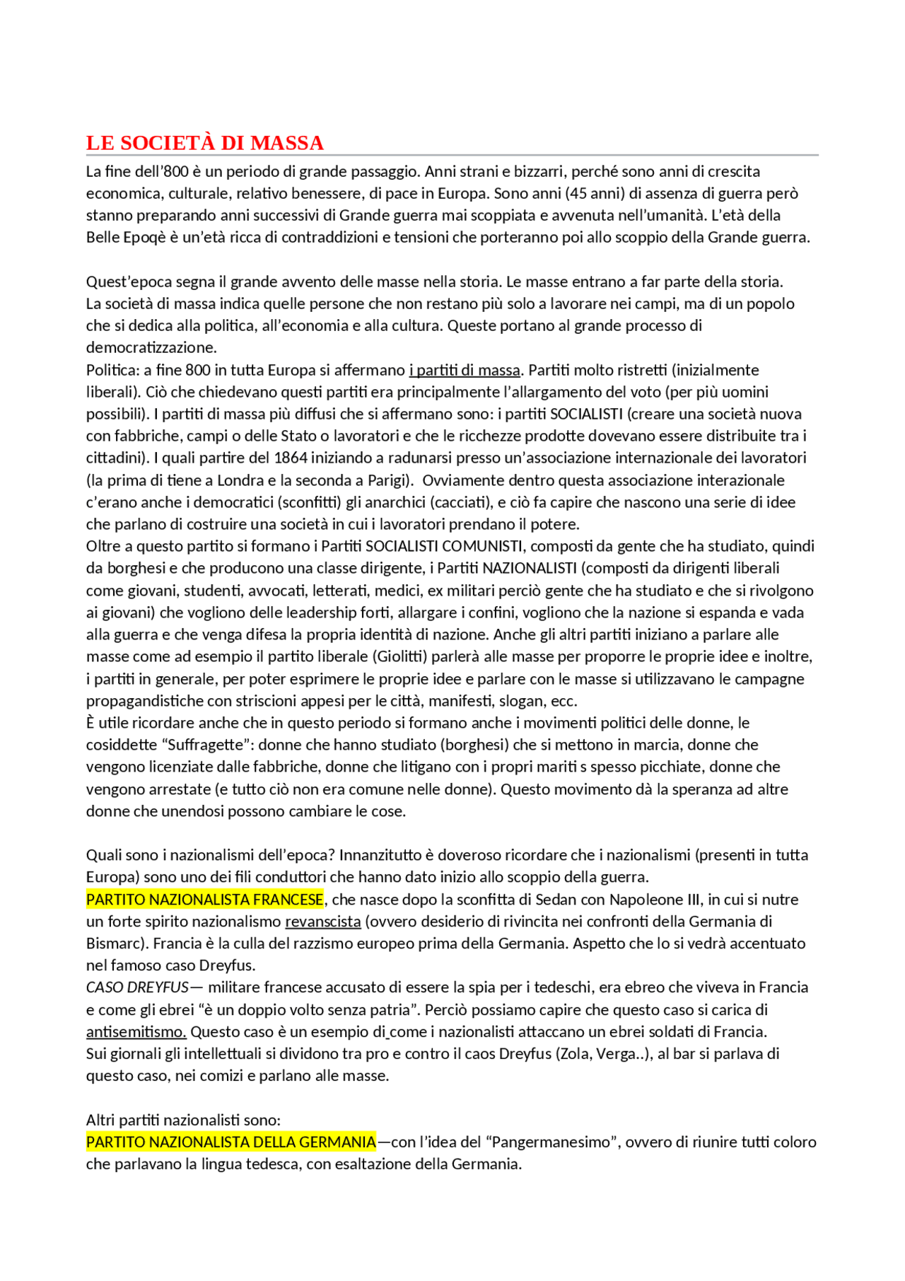 Introduzione Delle Società Di Massa Docsity