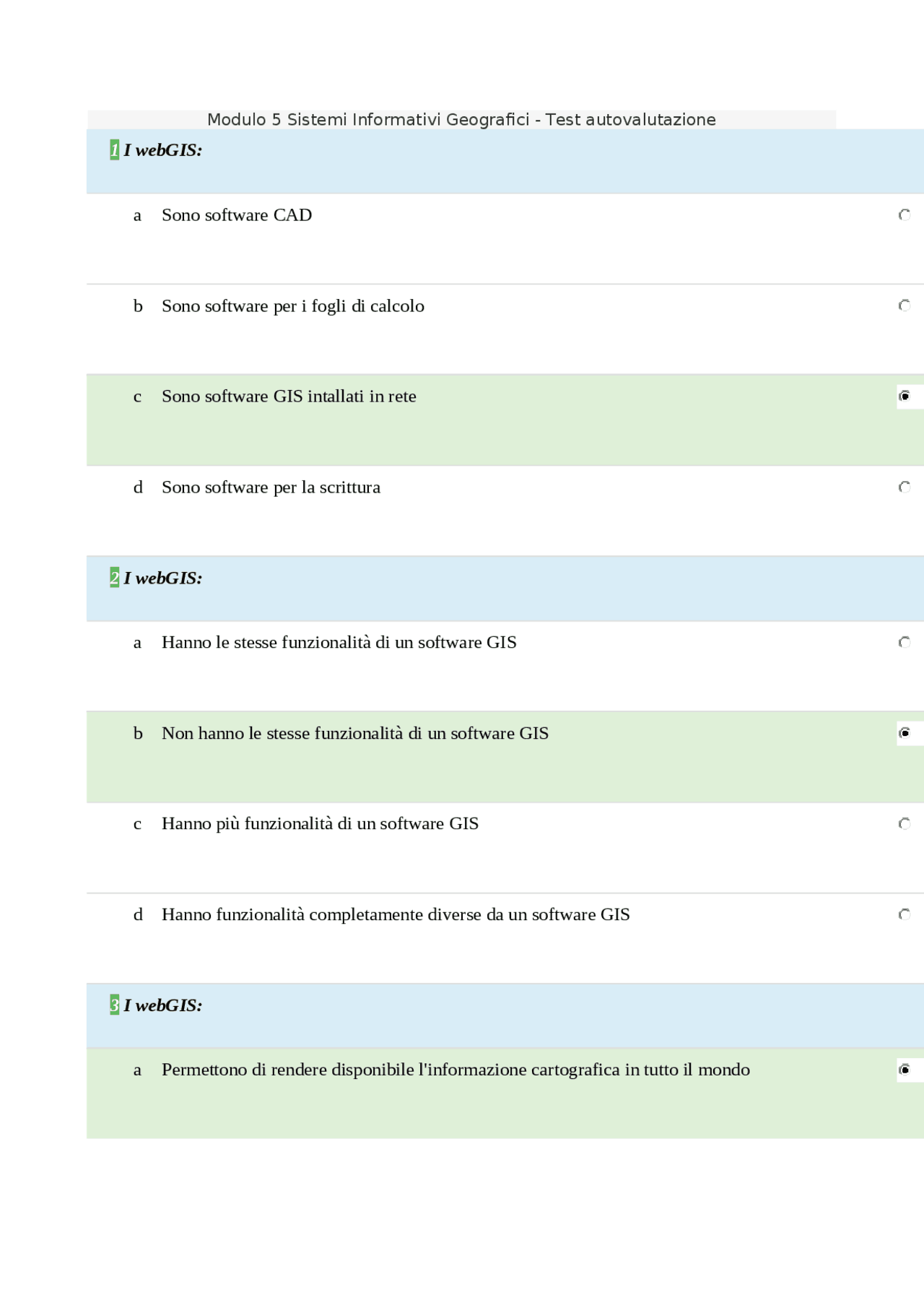 Test Autovalutazione Modulo 5 Sistemi Informativi Geografici Docsity