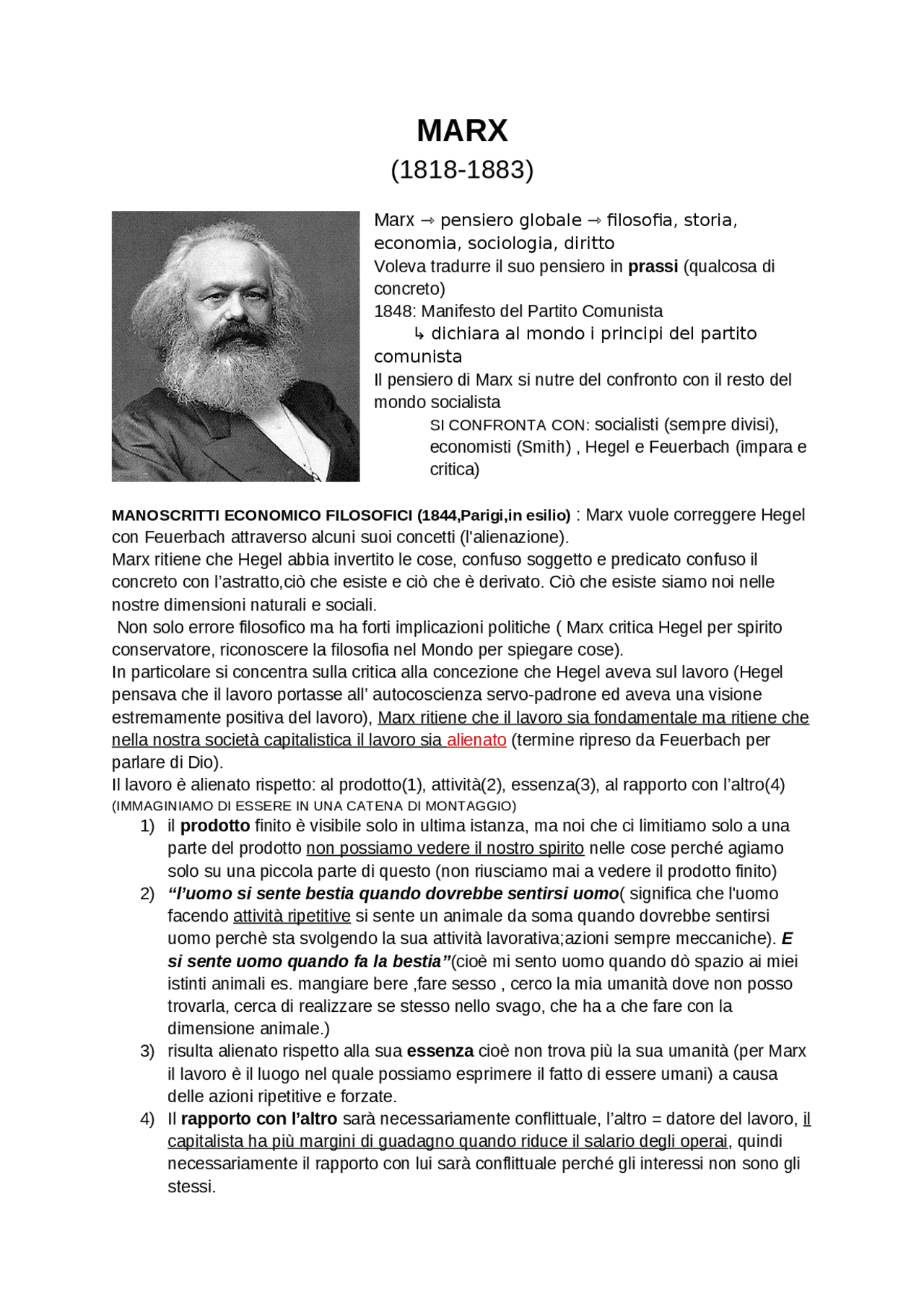 Marx Appunti Per Liceo Docsity