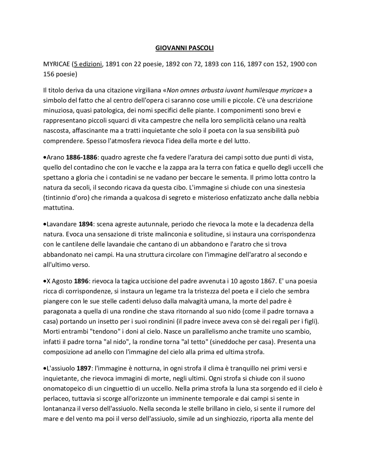 Appunti Opere Pascoli Docsity