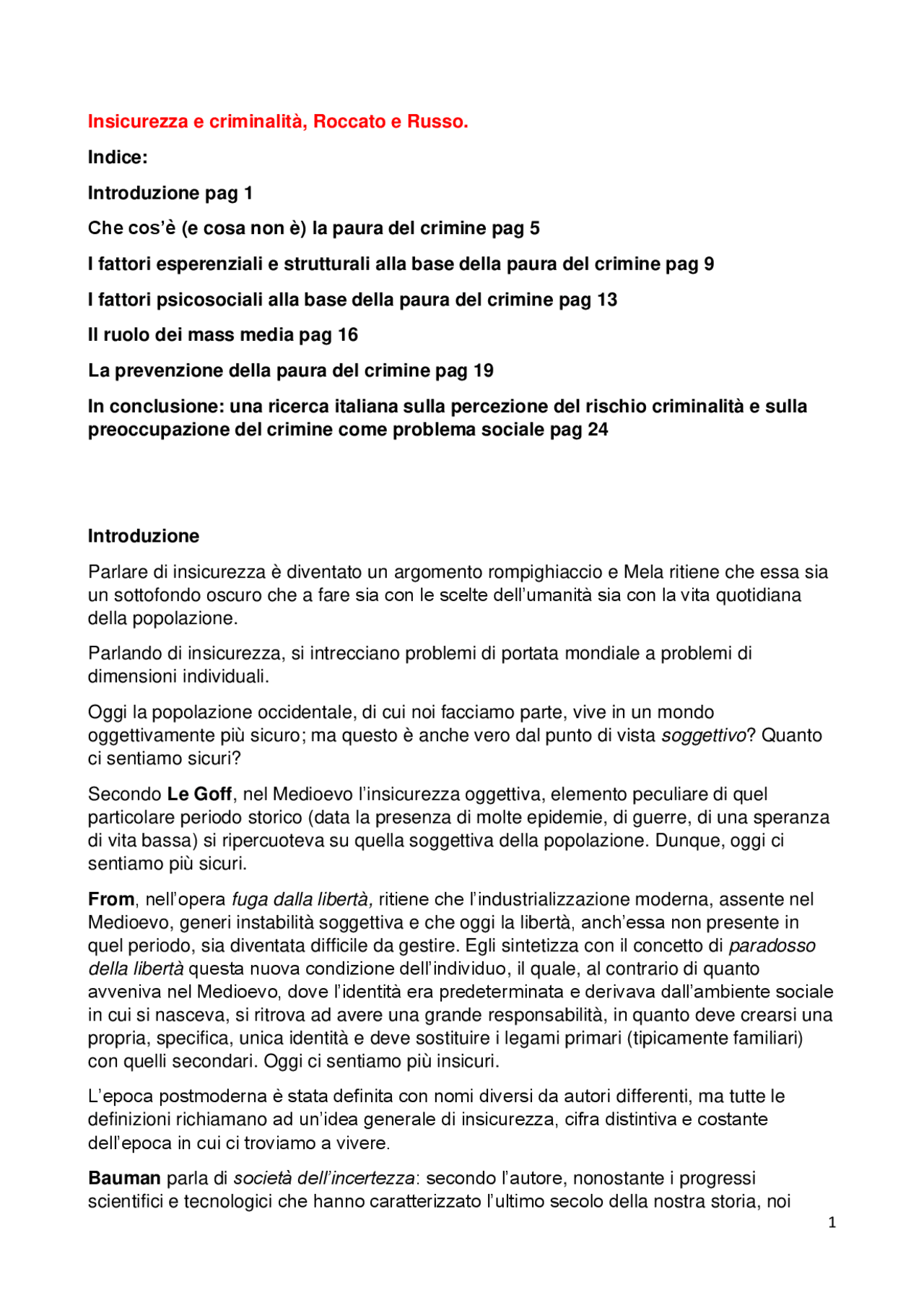 Insicurezza E Criminalità Riassunto Docsity