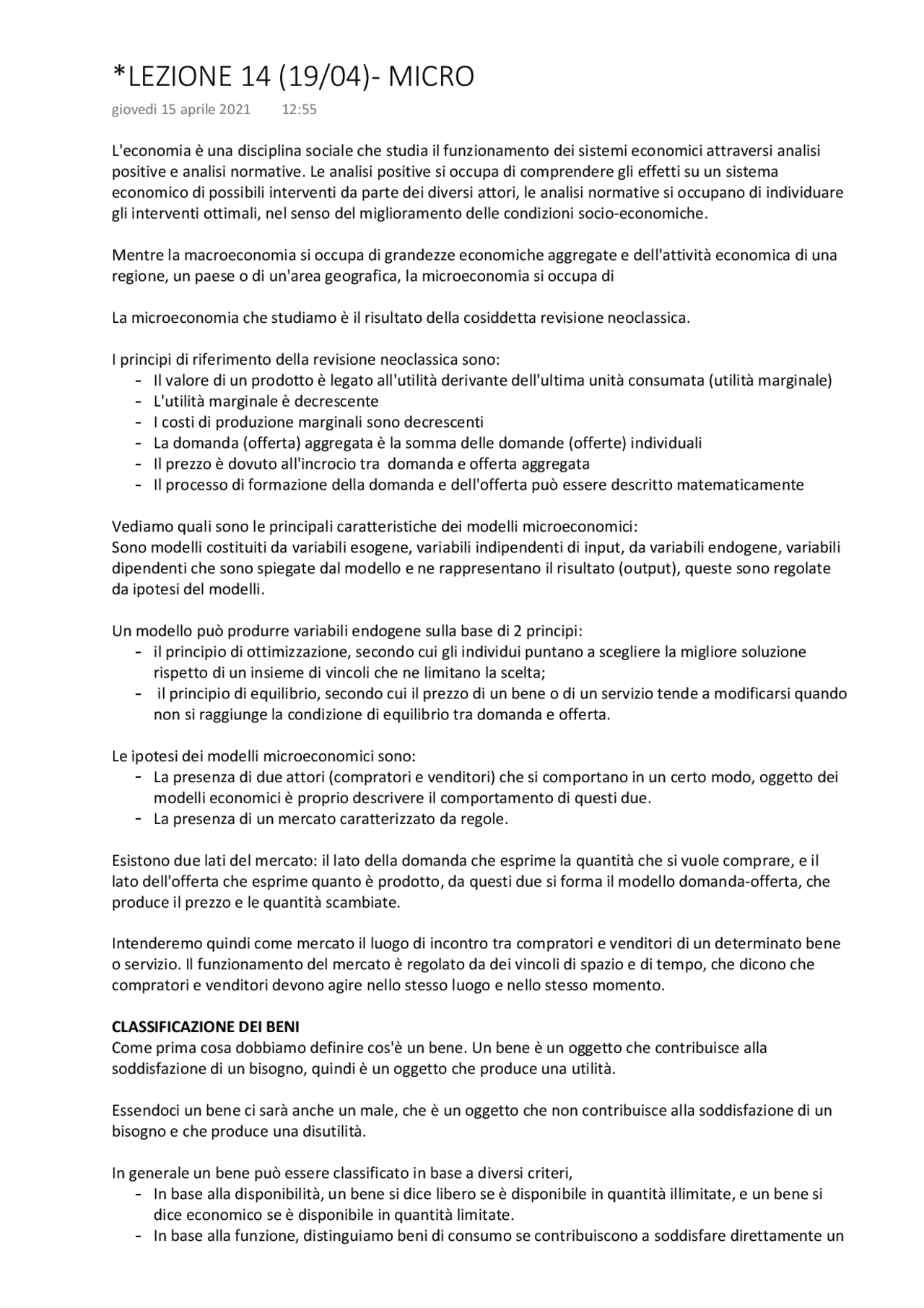Appunti Microeconomia Corso Prof Bruno Docsity