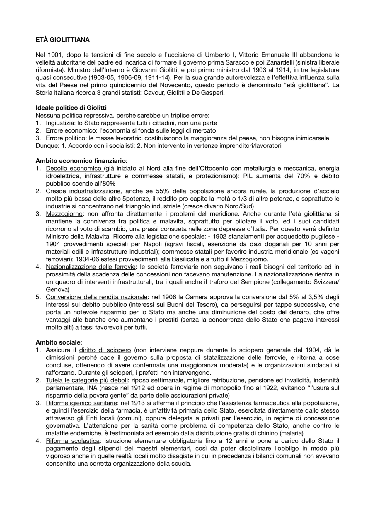 Giolitti e i problemi postunitari - Docsity