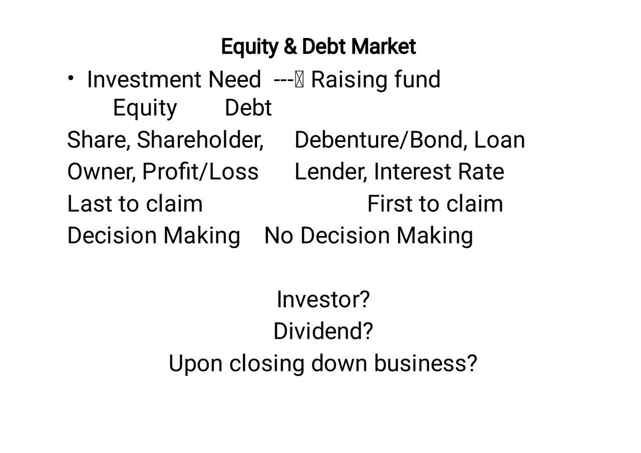 Equity And Debt Market Docsity