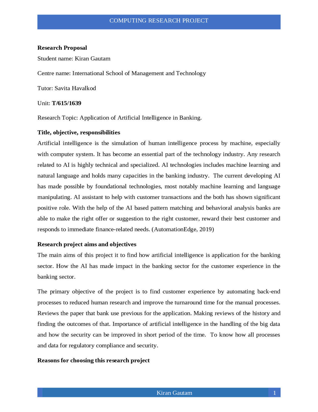 Proposal For Final Assignment Docsity