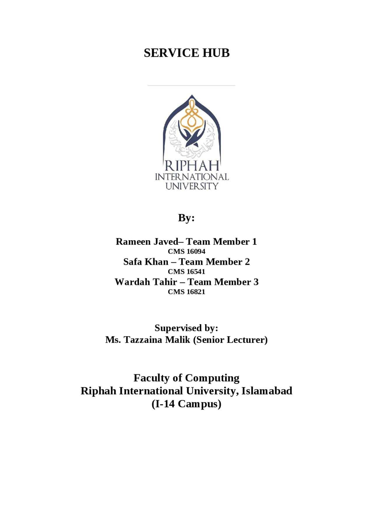 Service Hub project report - Docsity