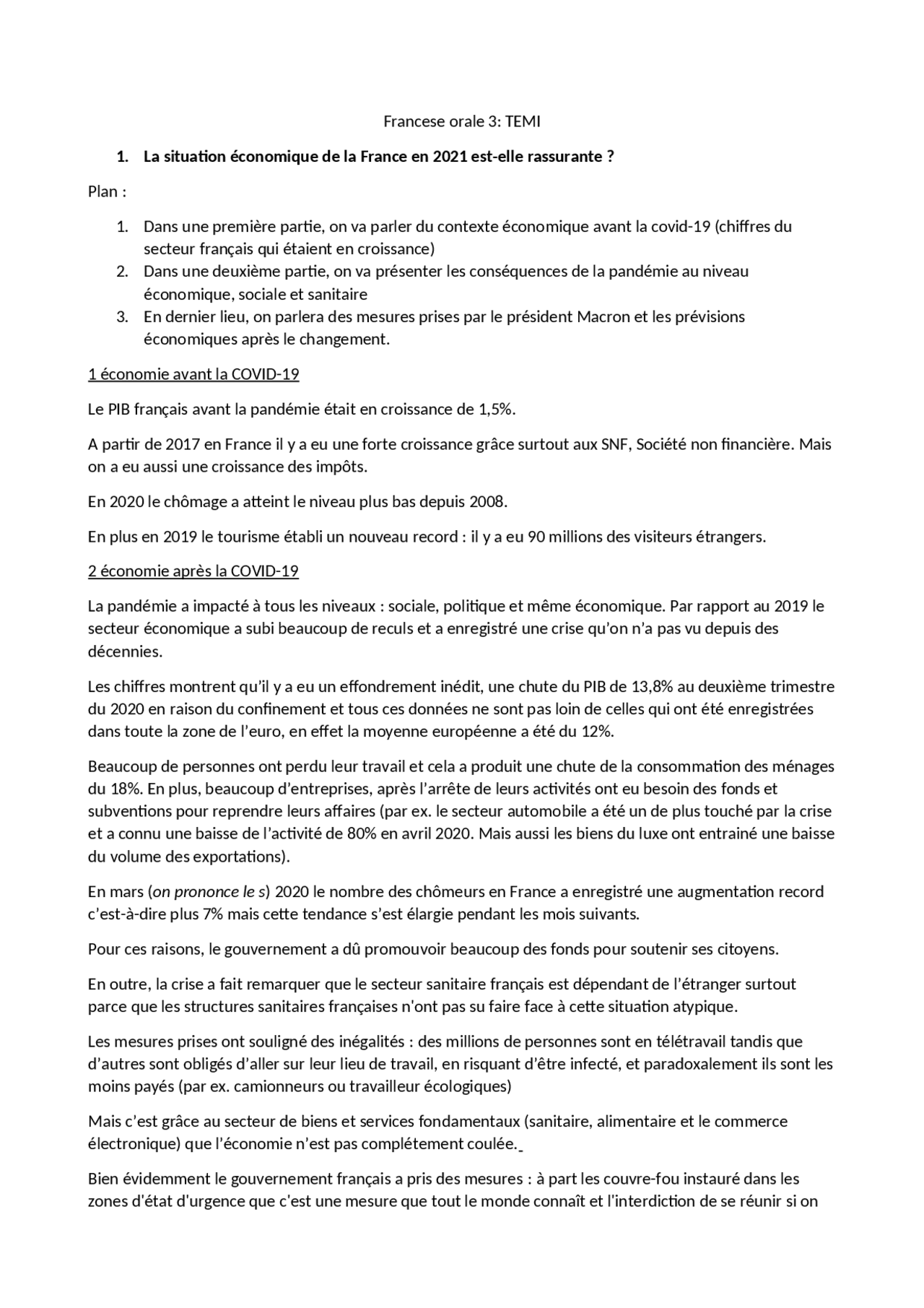 Sujets Per Esame Orale Francese 3 Docsity