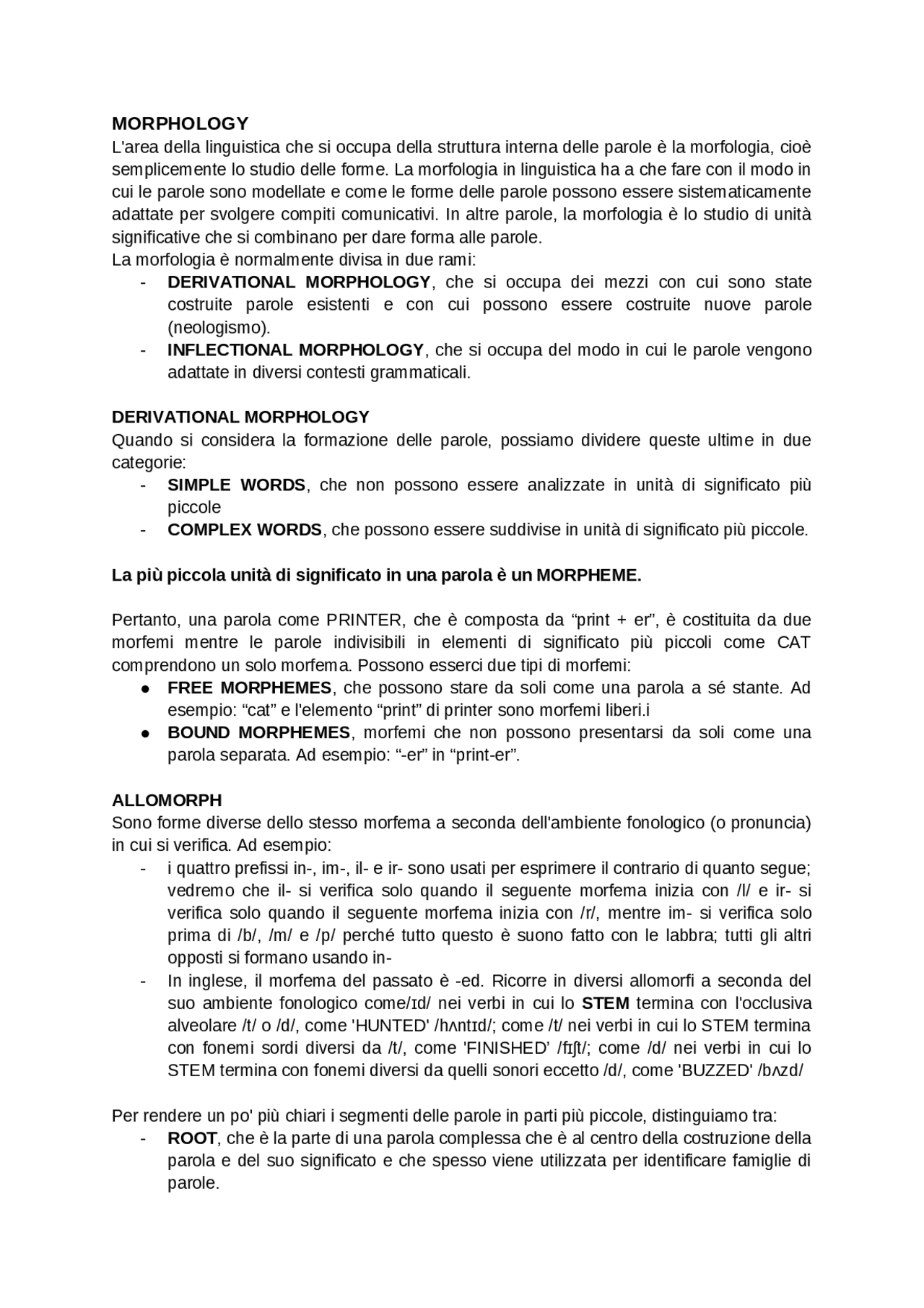 Morfologia e Sintassi - Docsity