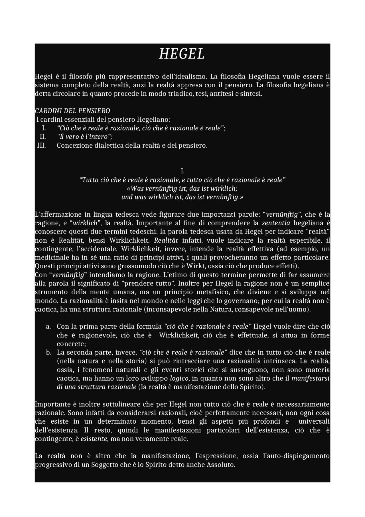 Appunti Di Filosofia Su Hegel Docsity