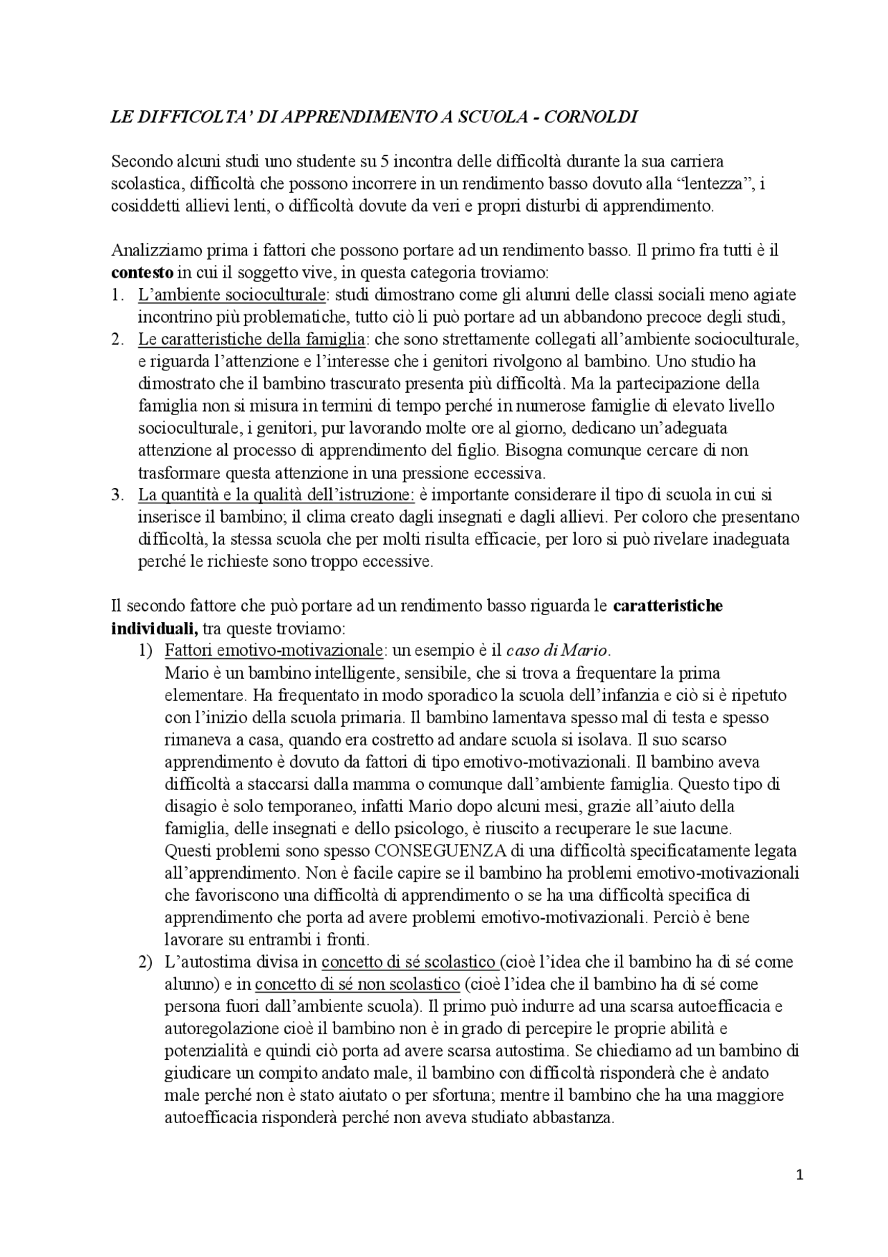 Le Difficolta Di Apprendimento Cornoldi Sintesi Del Corso Di