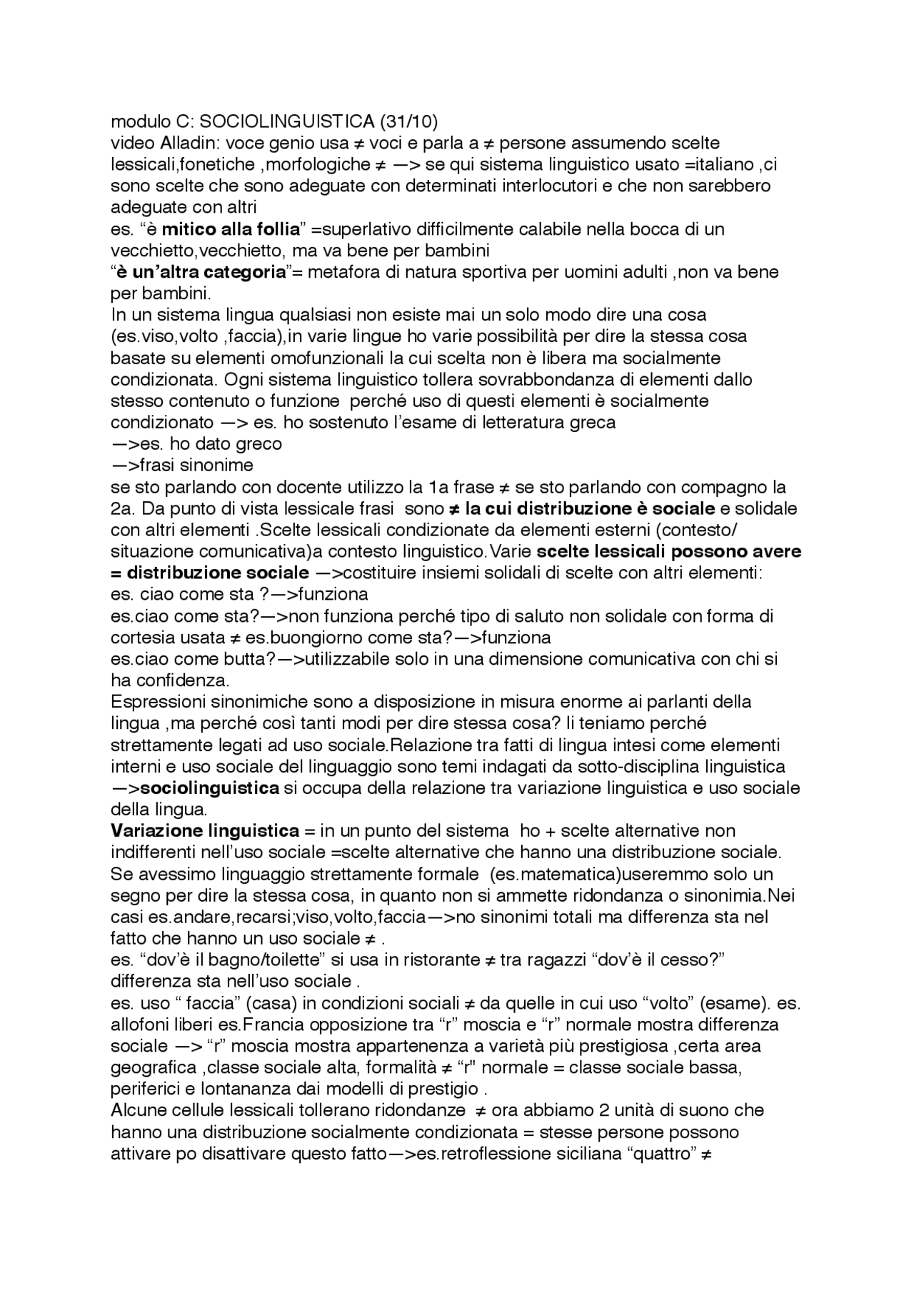 Modulo C Linguistica Generale Docsity