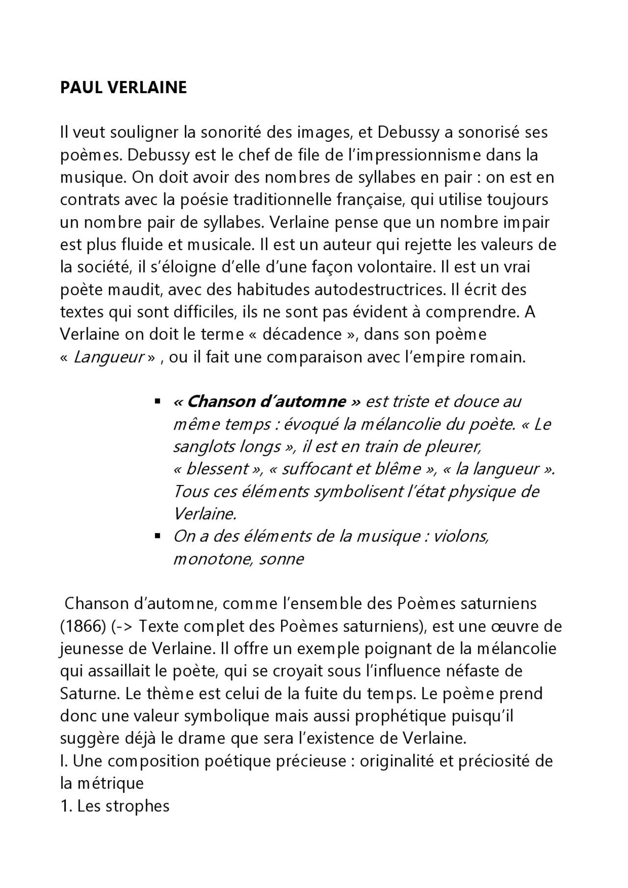 Paul Verlaine Scritto In Francese Docsity