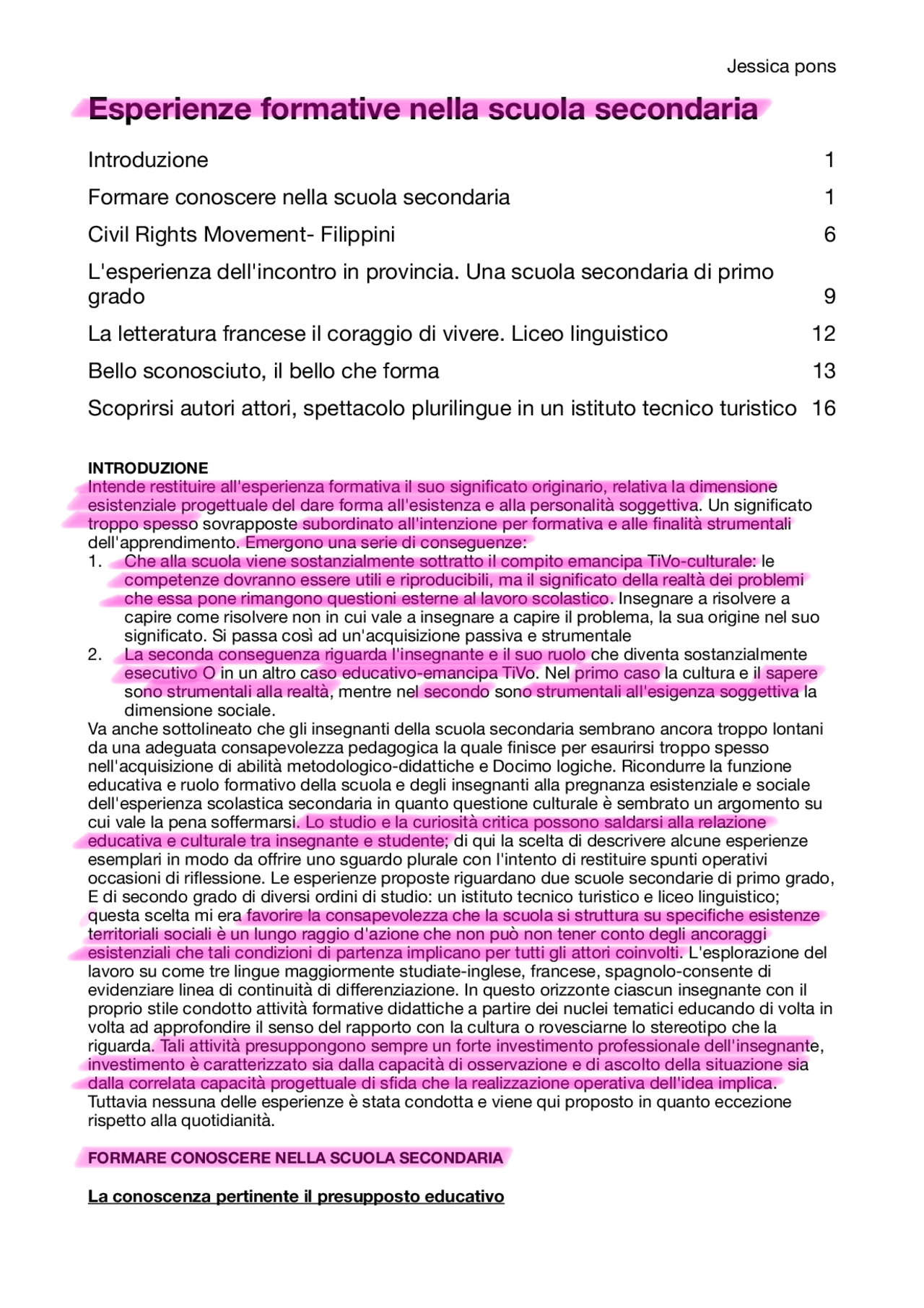 Esperienze Formative Nella Scuola Secondaria Riassunto Completo Docsity