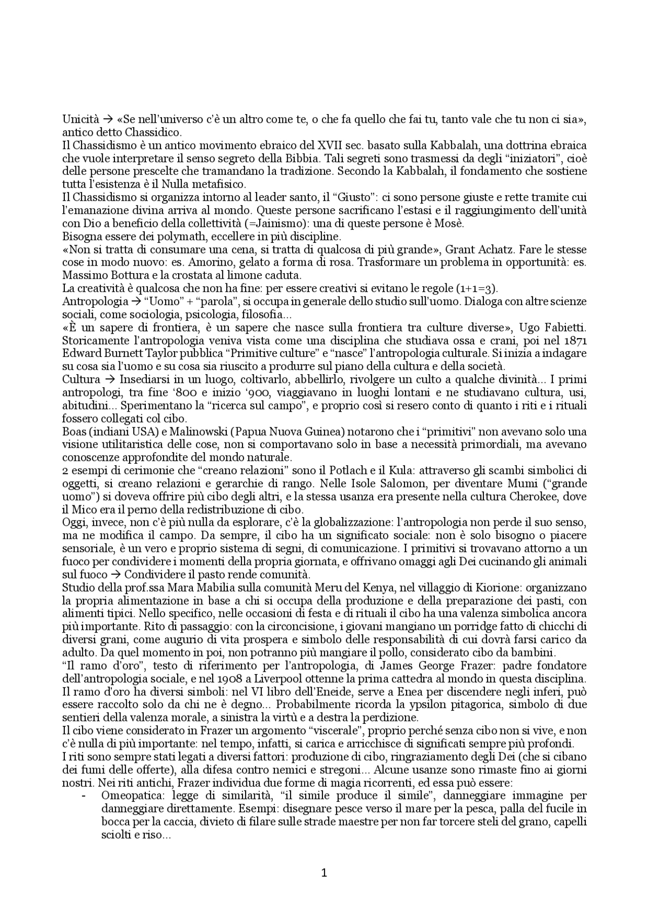 Antropologia Del Cibo Appunti Docsity