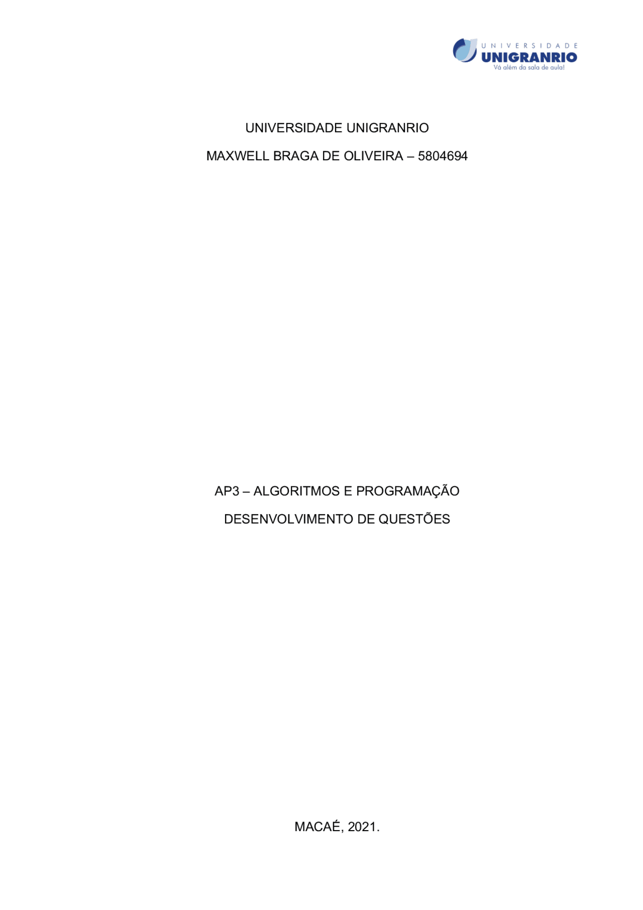 Ap3 Algoritmo E Programação Docsity