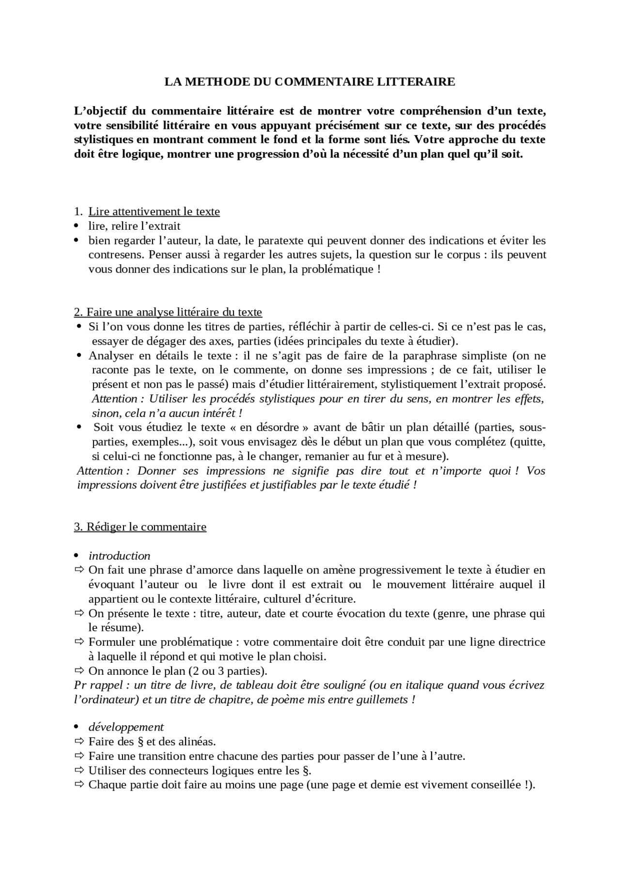 Méthode du commentaire de texte - Docsity