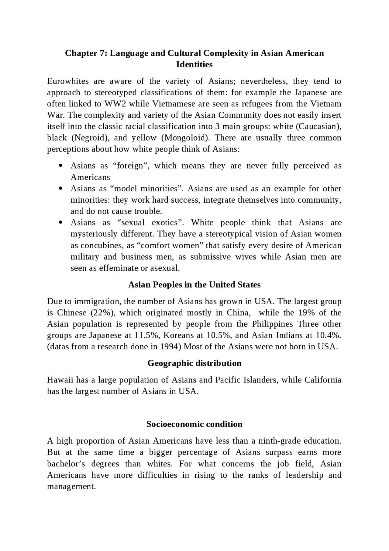 Speaking Culturally, Chapter 7 - Docsity