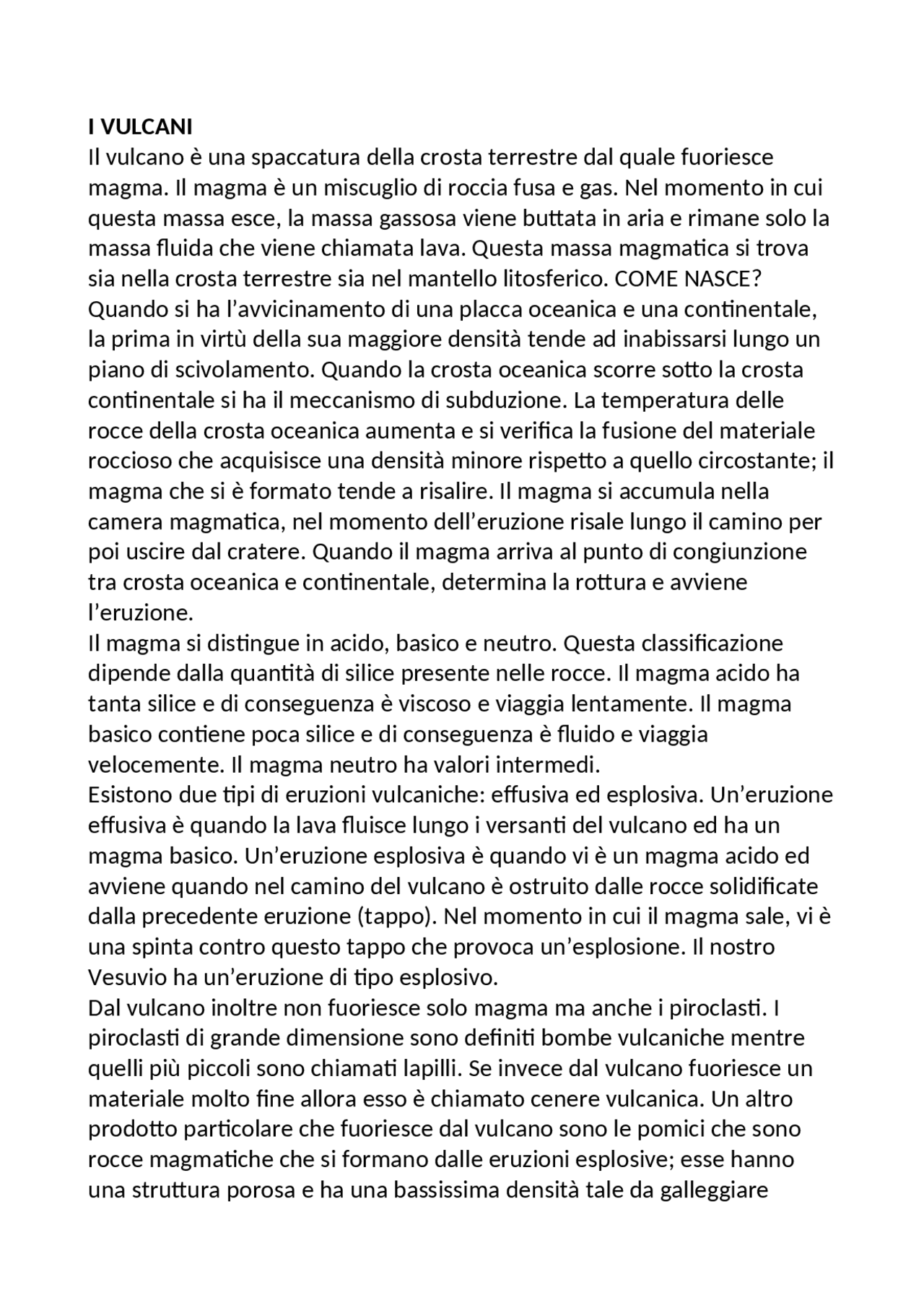 Riassunto Sui Vulcani Semplice Docsity