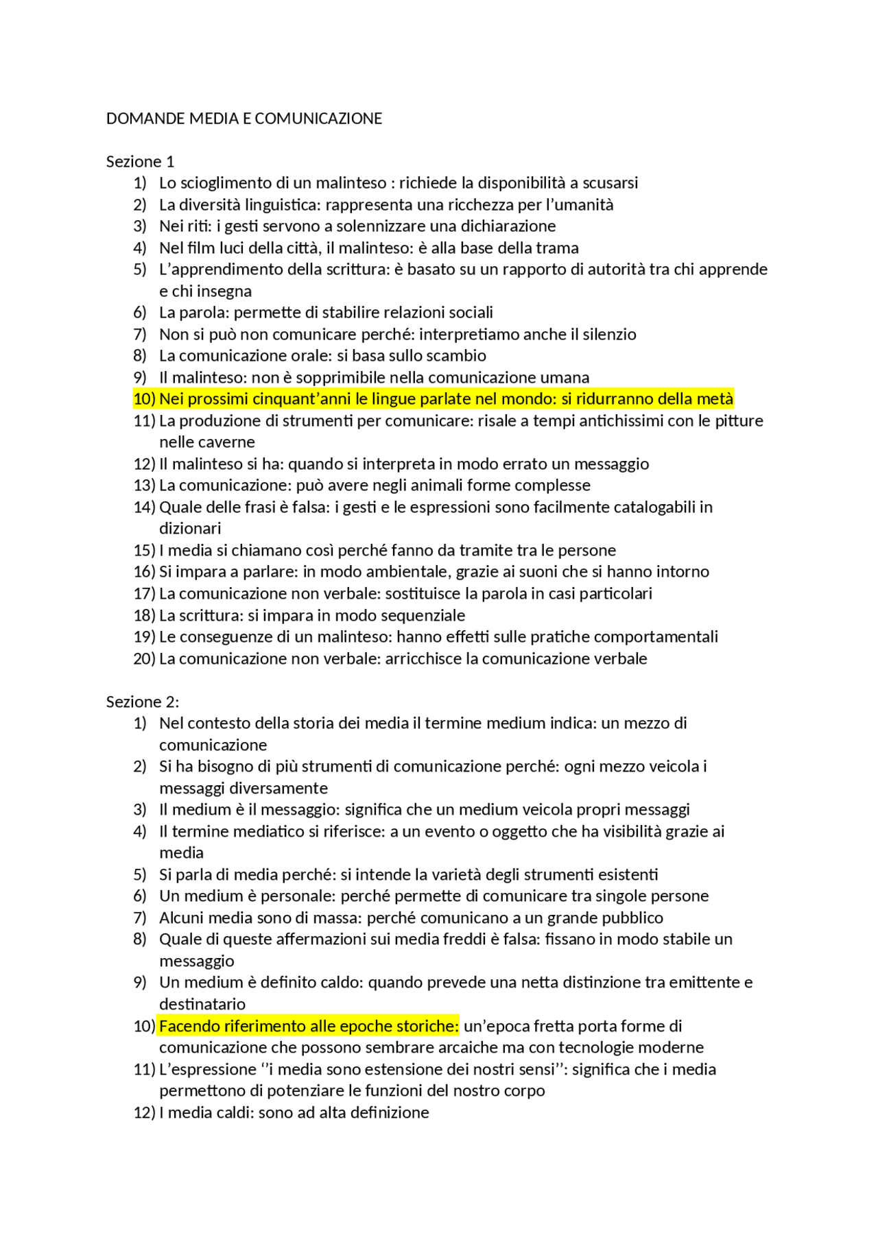 Domande Media E Comunicazione Docsity