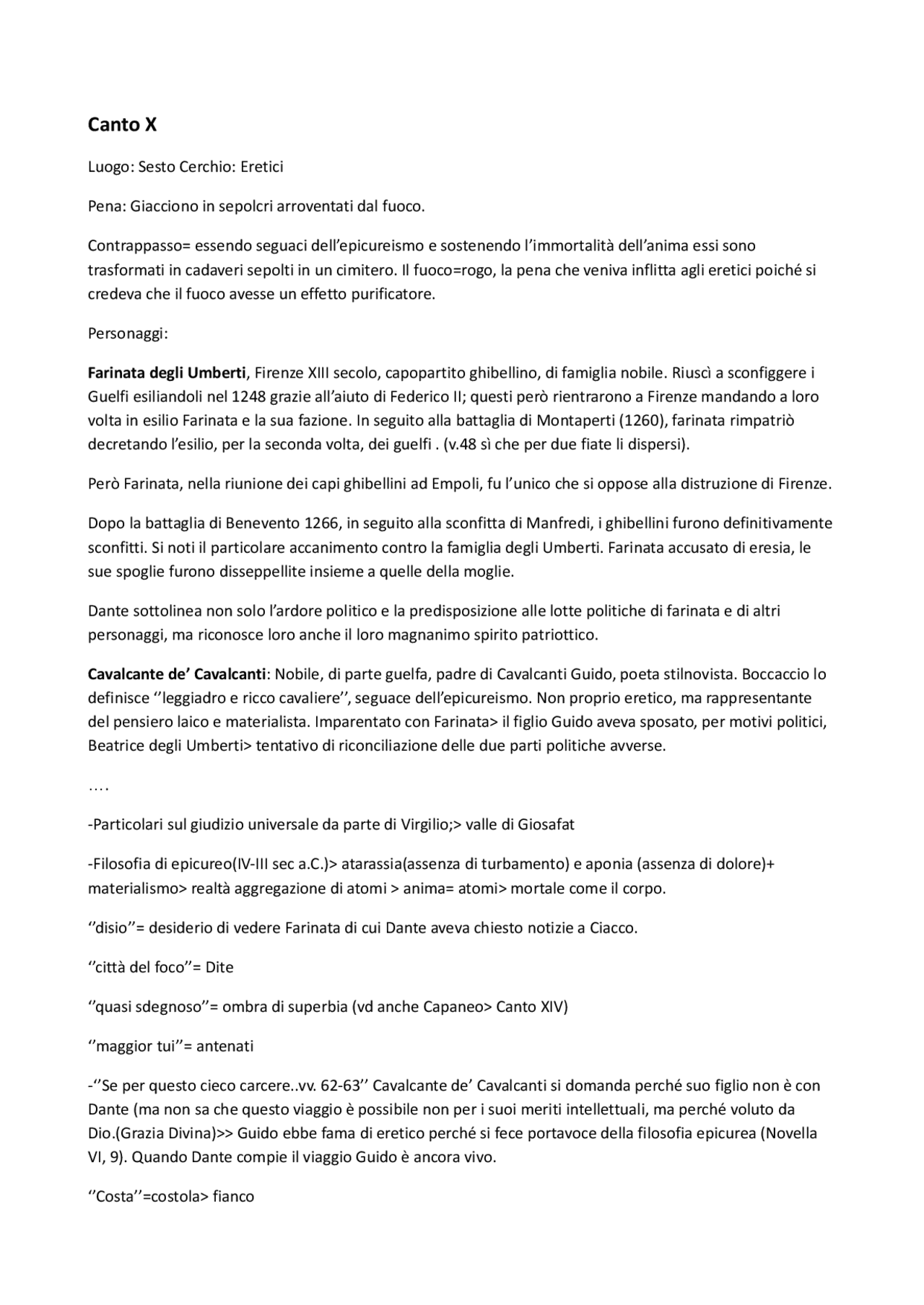 Canto X Inferno, parafrasi e commenti - Docsity
