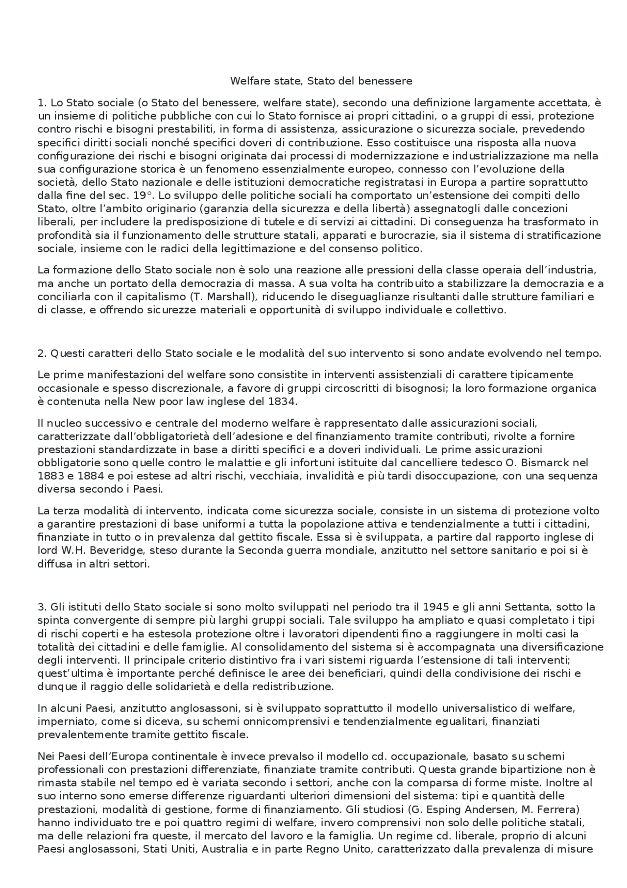 Welfare State Storia Docsity