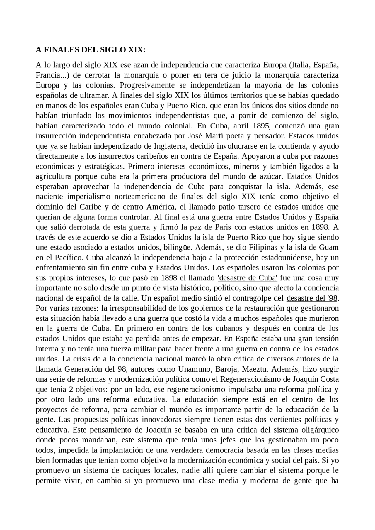 A Finales Del Siglo Xix Sbobinature Di Letteratura Spagnola Docsity