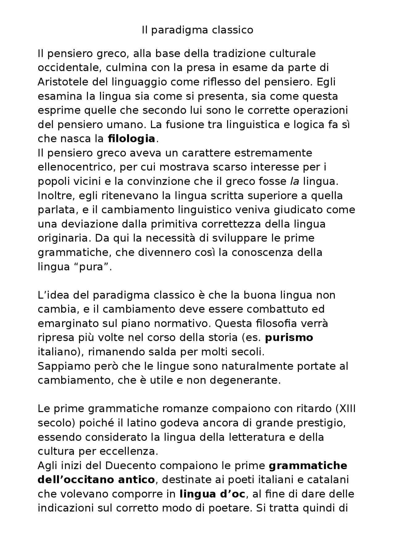 Filologia Romanza Paradigma Classico Docsity