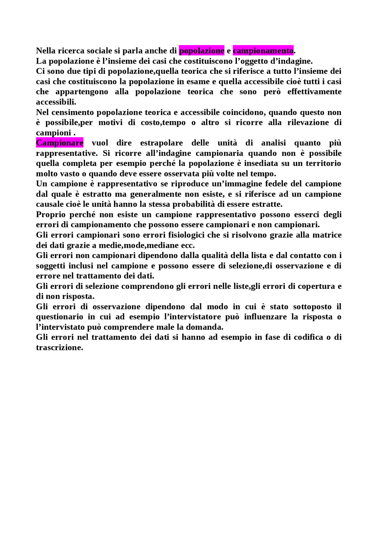 Campione Popolazione E Campionamento Docsity