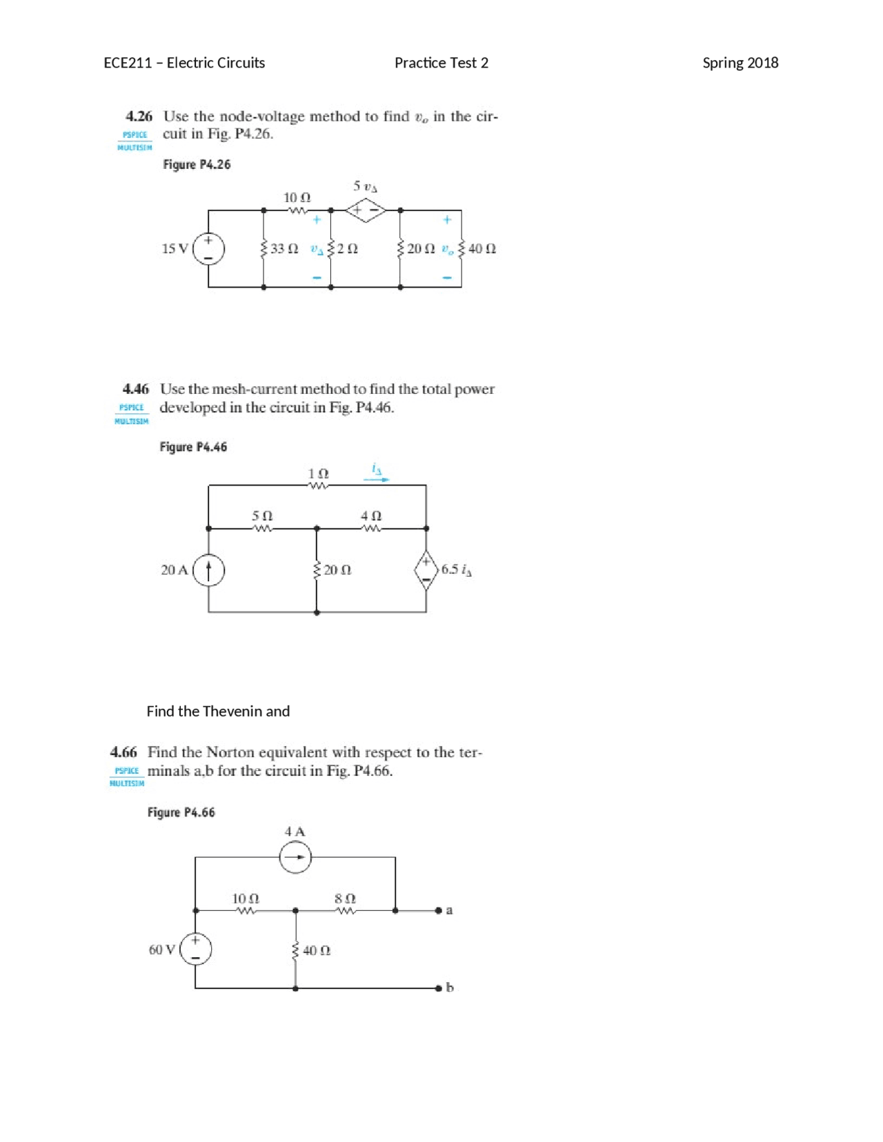 Five Test Problems From Electric Circuits 10th Edt Docsity