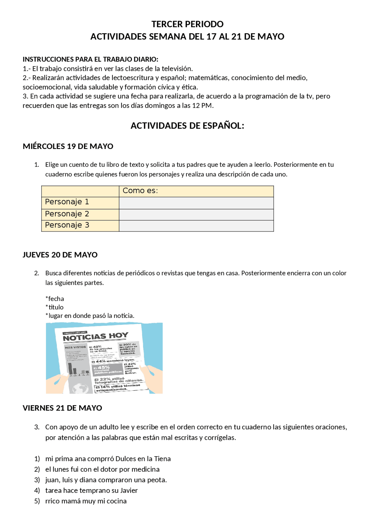 Actividades semana del 17 al 21 - Docsity