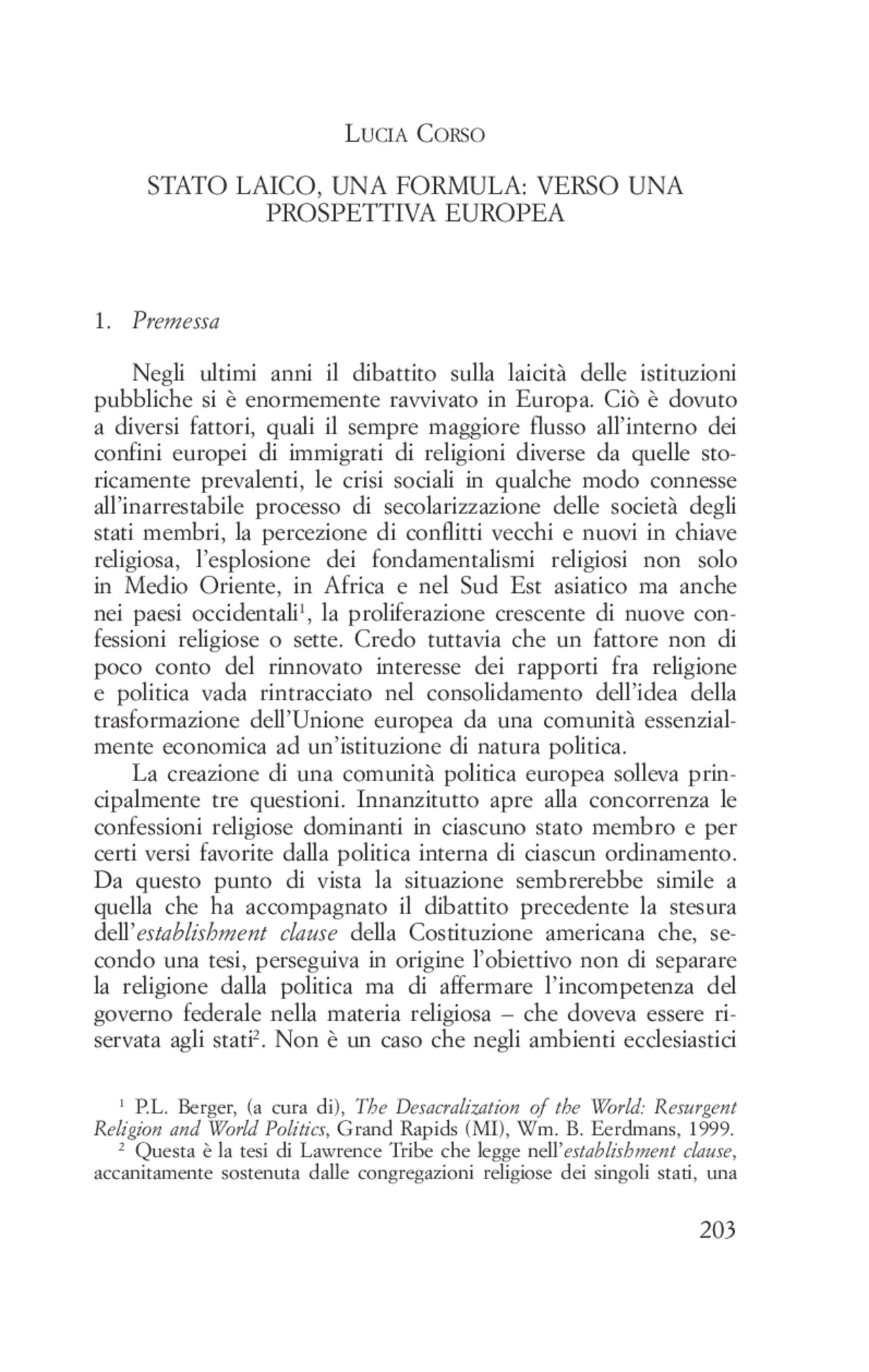 Stato laico italiano - Docsity