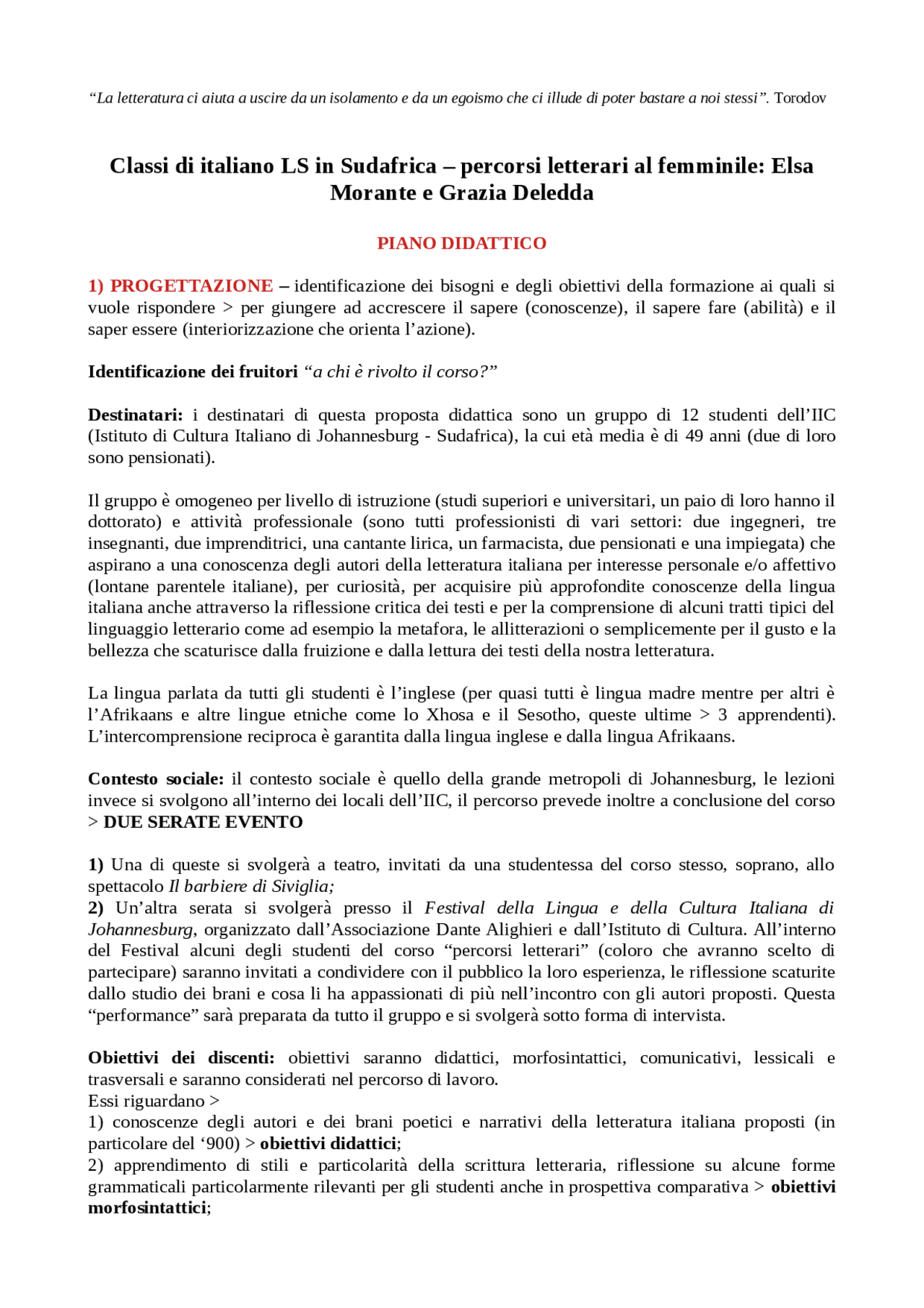 Piano Didattico Scuola Interculturale Docsity