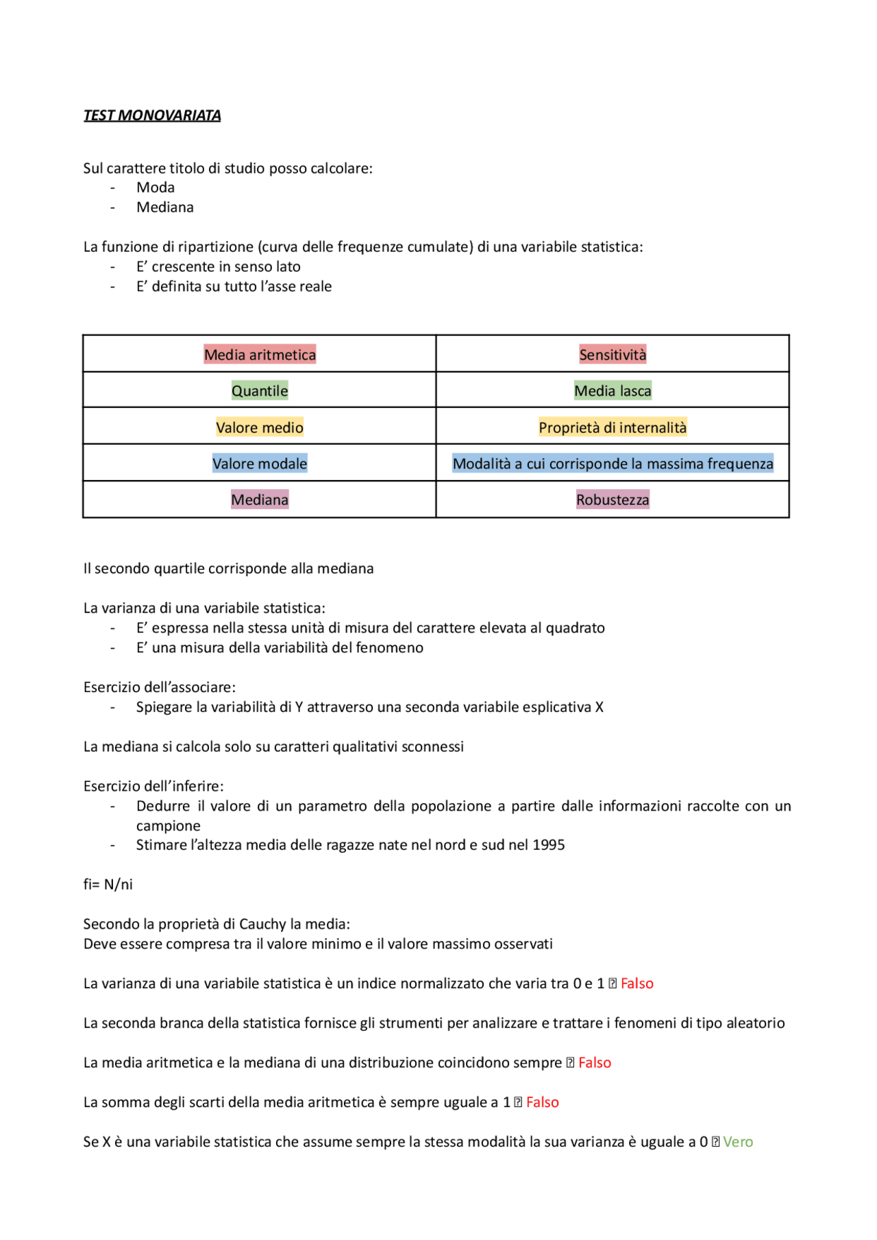 Risposte Test Ed Esercizi Di Statistica Sociale Docsity