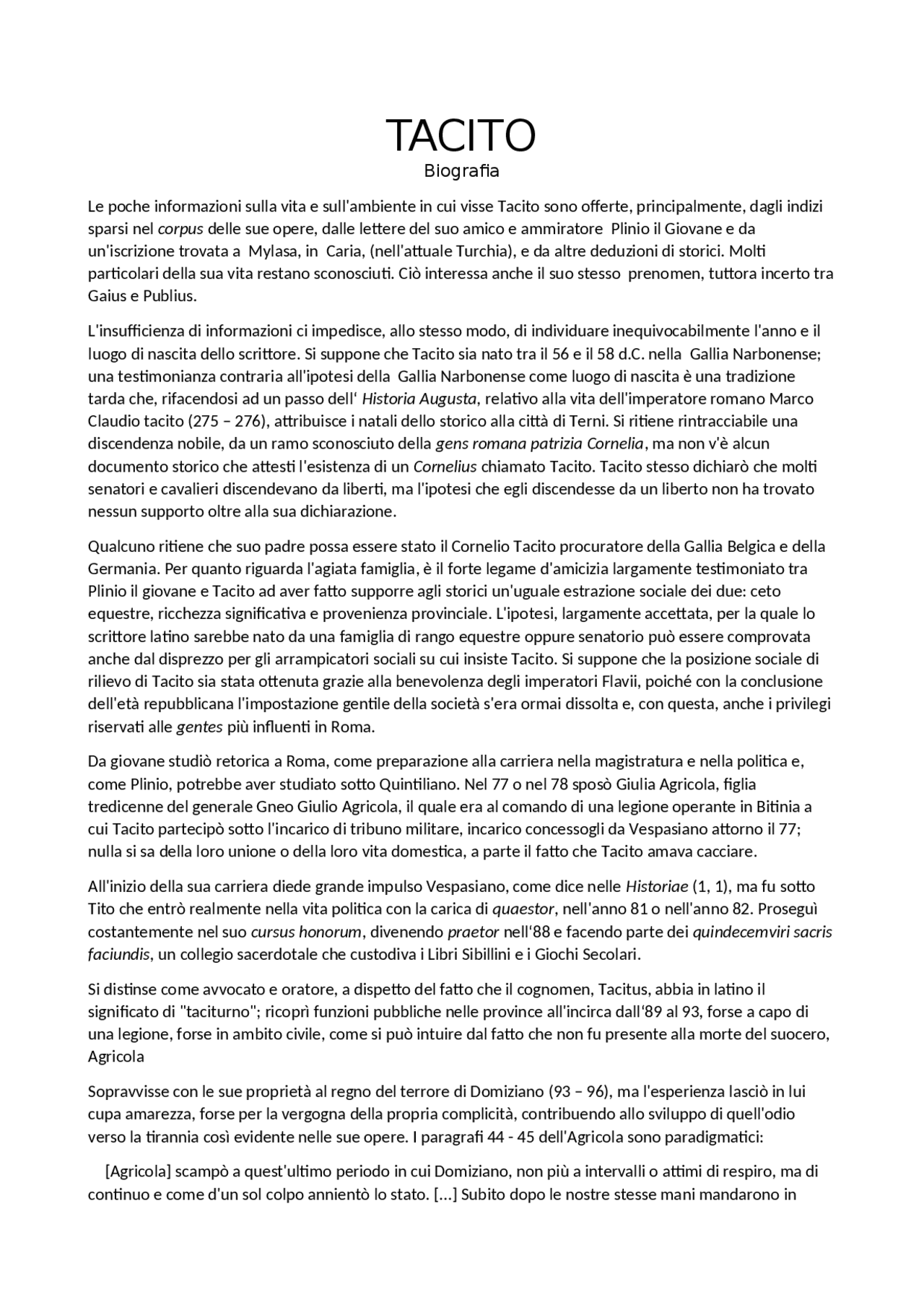 Appunti Su Tacito E Le Sue Opere Maggiori Docsity